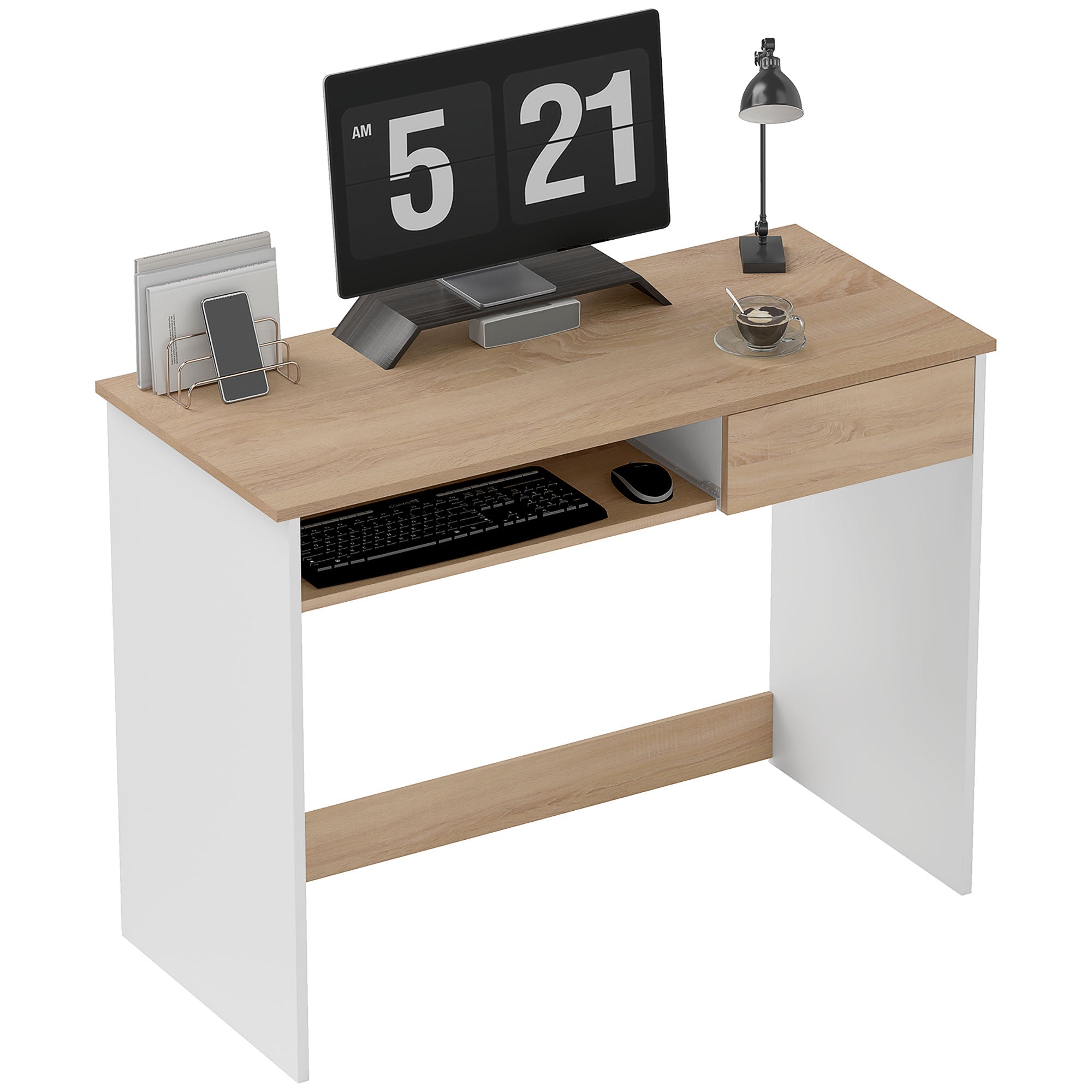 HOMCOM Compact Computer Table With Keyboard Tray And Drawer