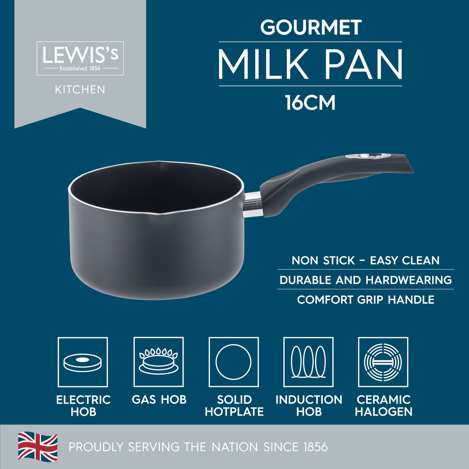 Lewis's Gourmet Non-Stick 16cm Milk Pan