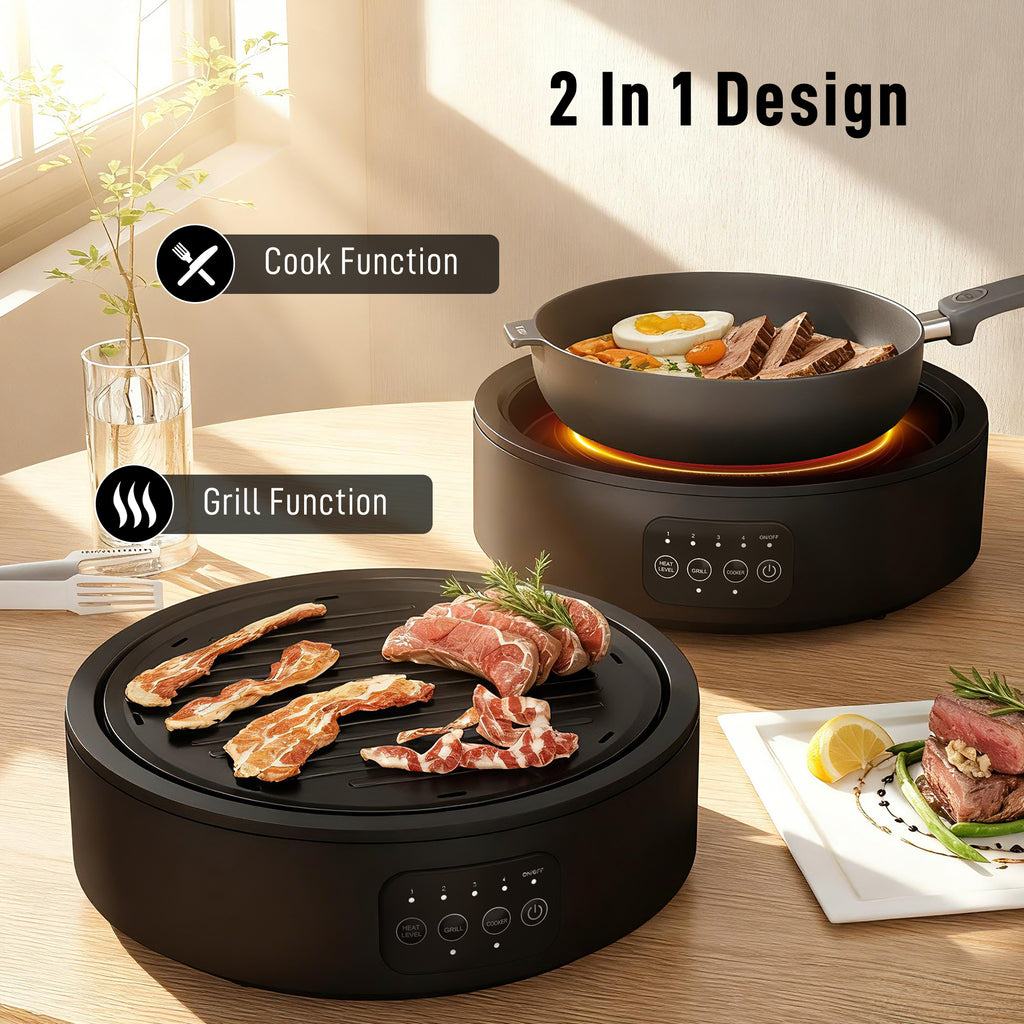 HOMCOM Electric Ceramic Hob With Grill Plate With 4 Heat Levels For Al