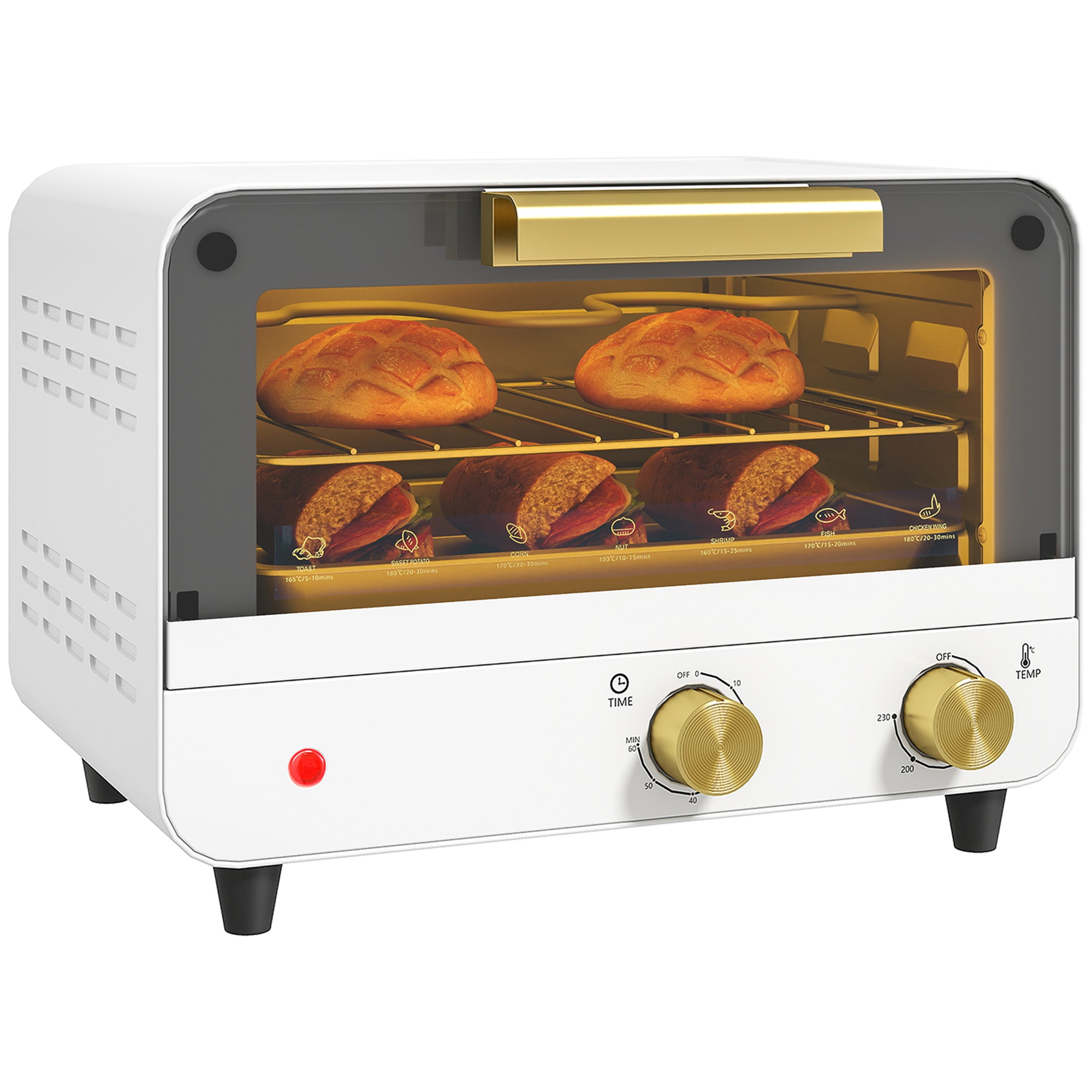 HOMCOM Small Toaster Oven, 12L Mini Countertop Oven With Glass Door, W