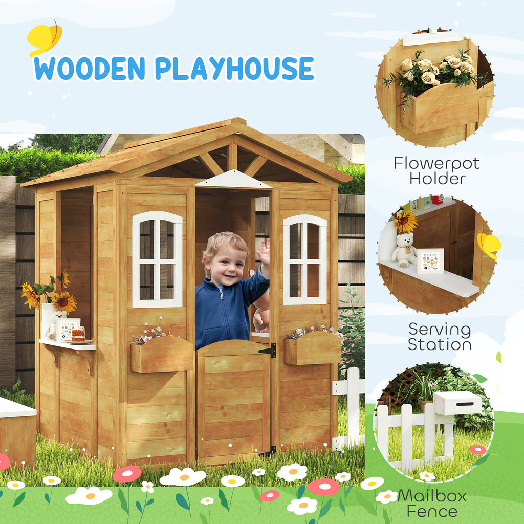 Outsunny Wooden Outdoor Playhouse w/ Door Windows Bench for Kids Child