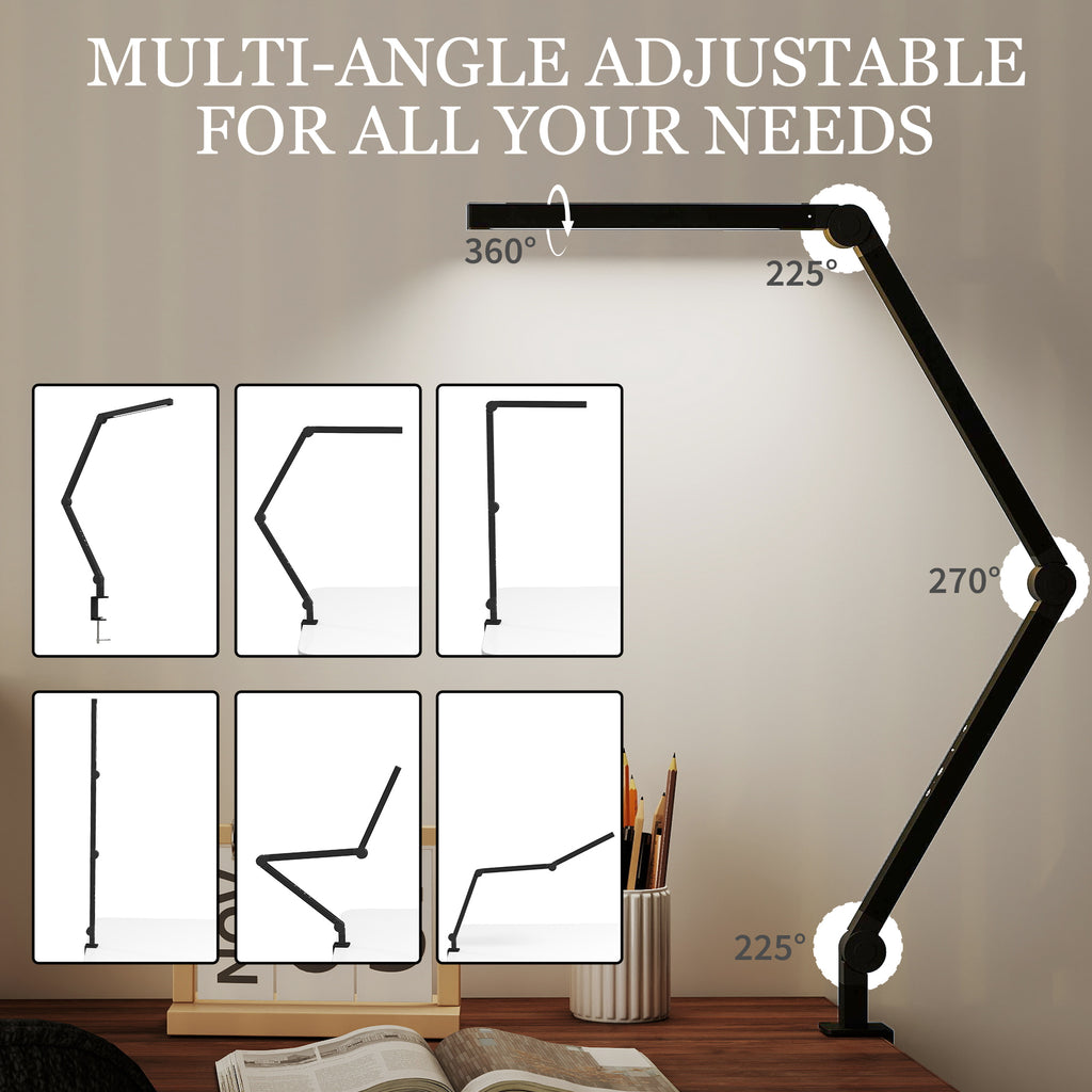 HOMCOM Desk Lamp With Adjustable Swing Arm, Dimmable LED Desk Light, B