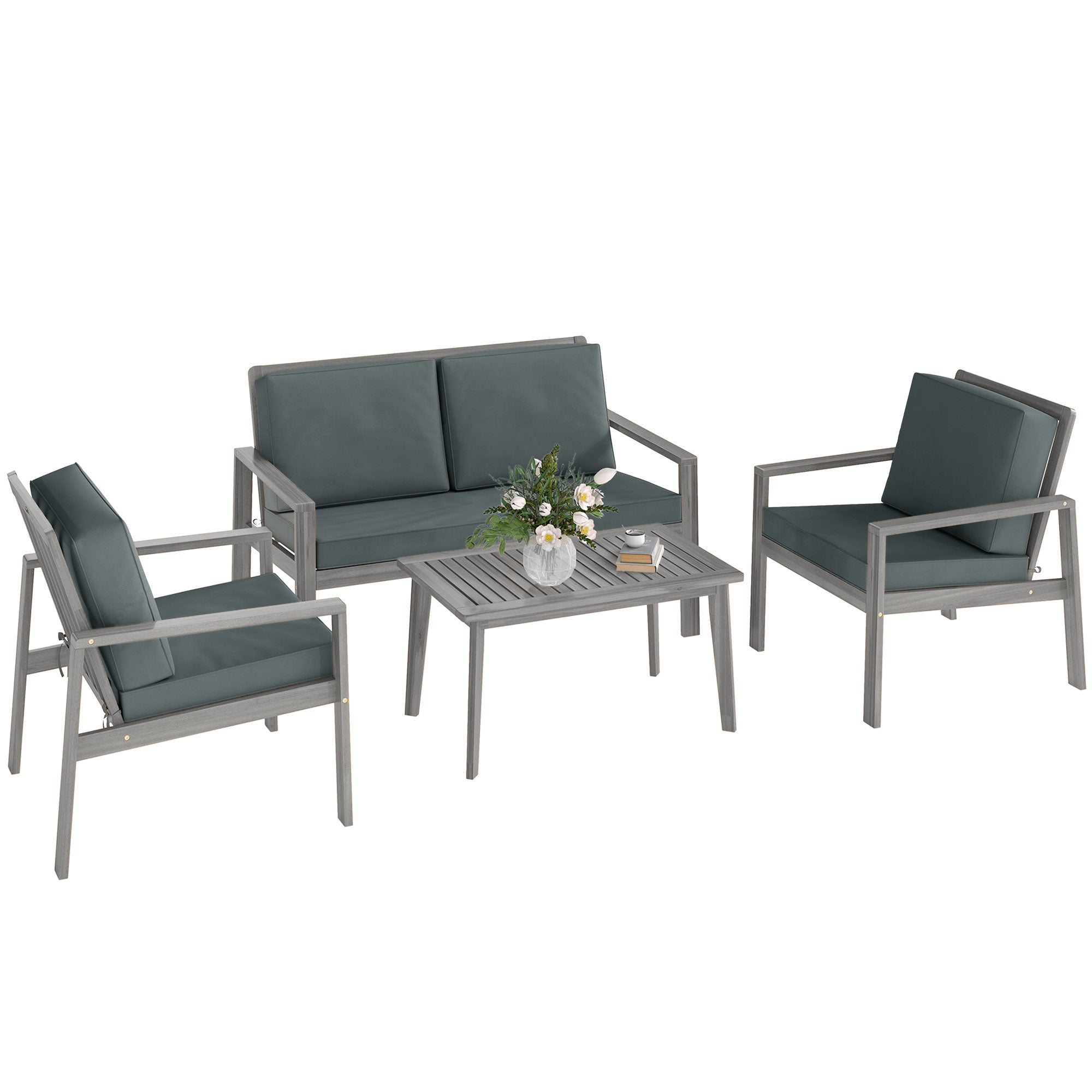 Outsunny 4 Pieces Wooden Garden Furniture Set With Cushions