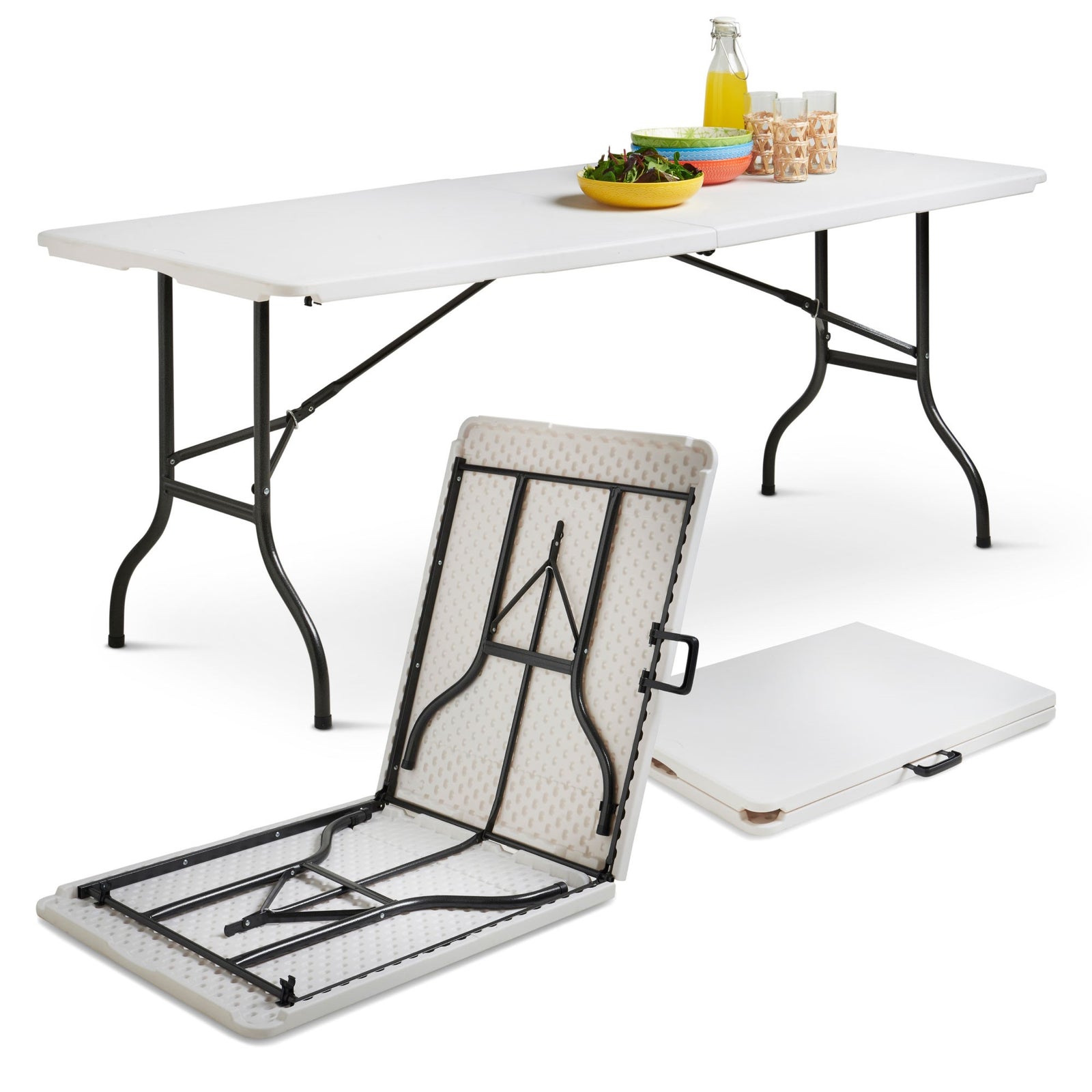 Silver & Stone Folding Camping Trestle Table 6ft 180 x 75 x 73cm - Whi