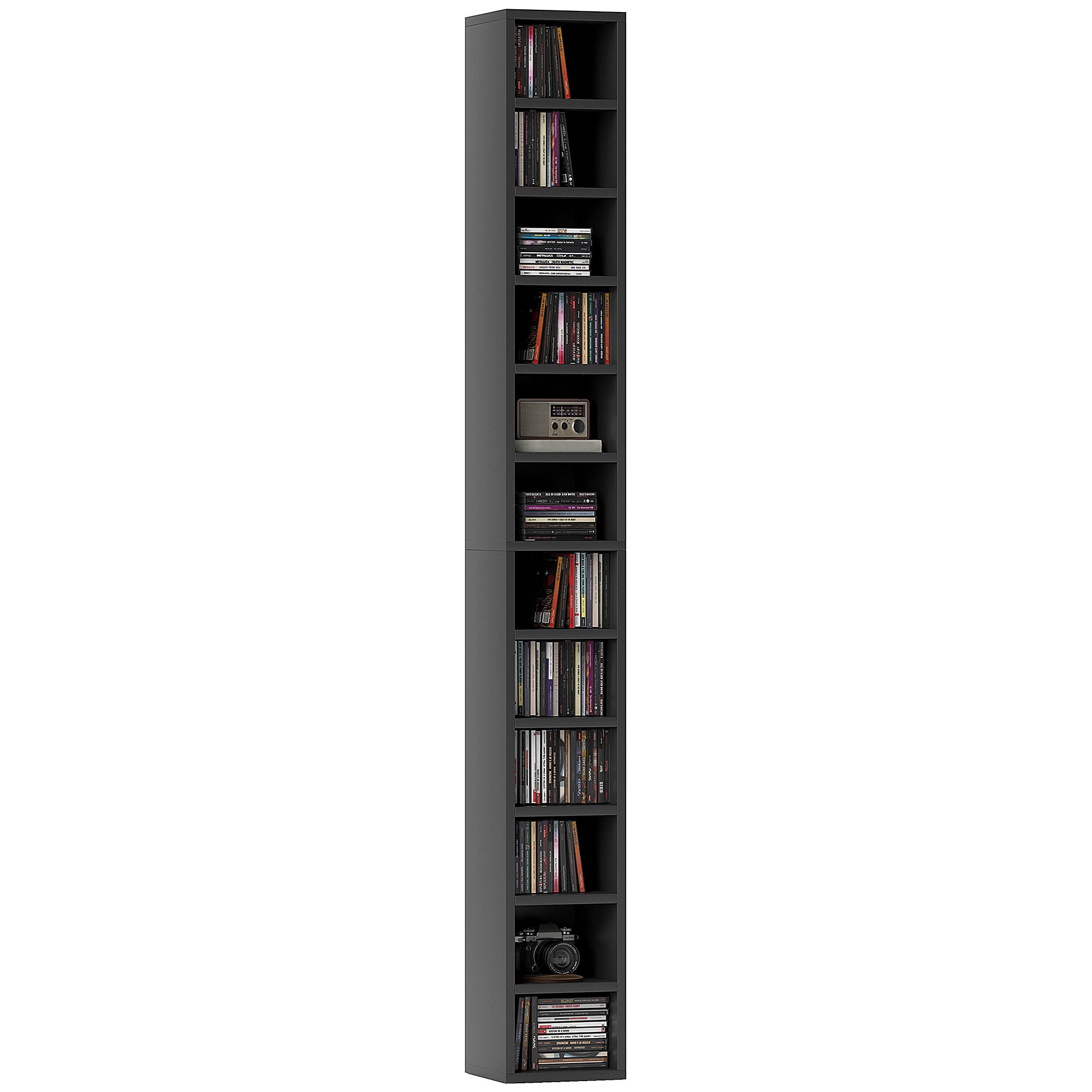 HOMCOM 204 CD Storage Tower Tall Bookcase Bookshelf With Cubes