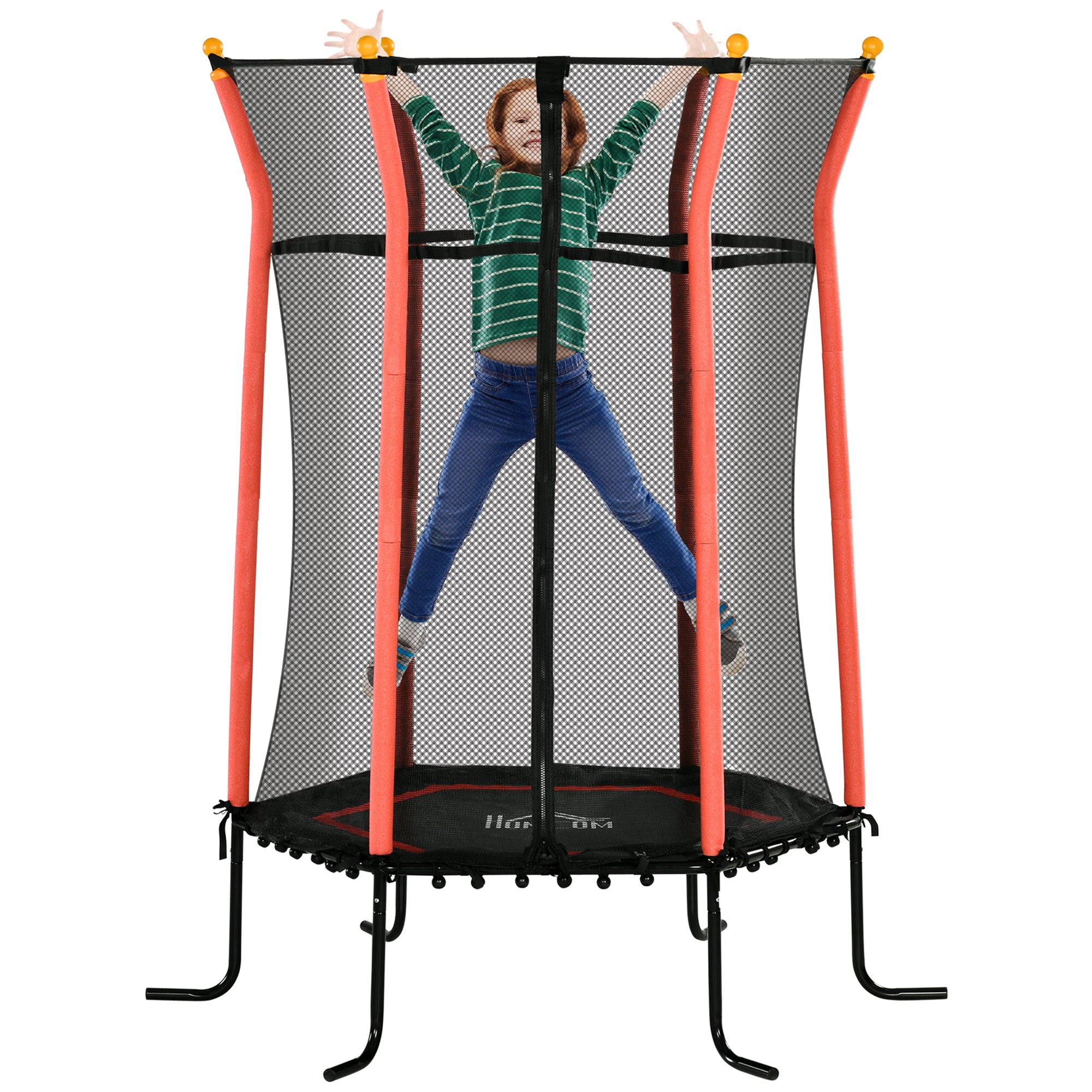 HOMCOM 5.4FT Kids Red Trampoline With Enclosure Indoor Outdoor For 3-1