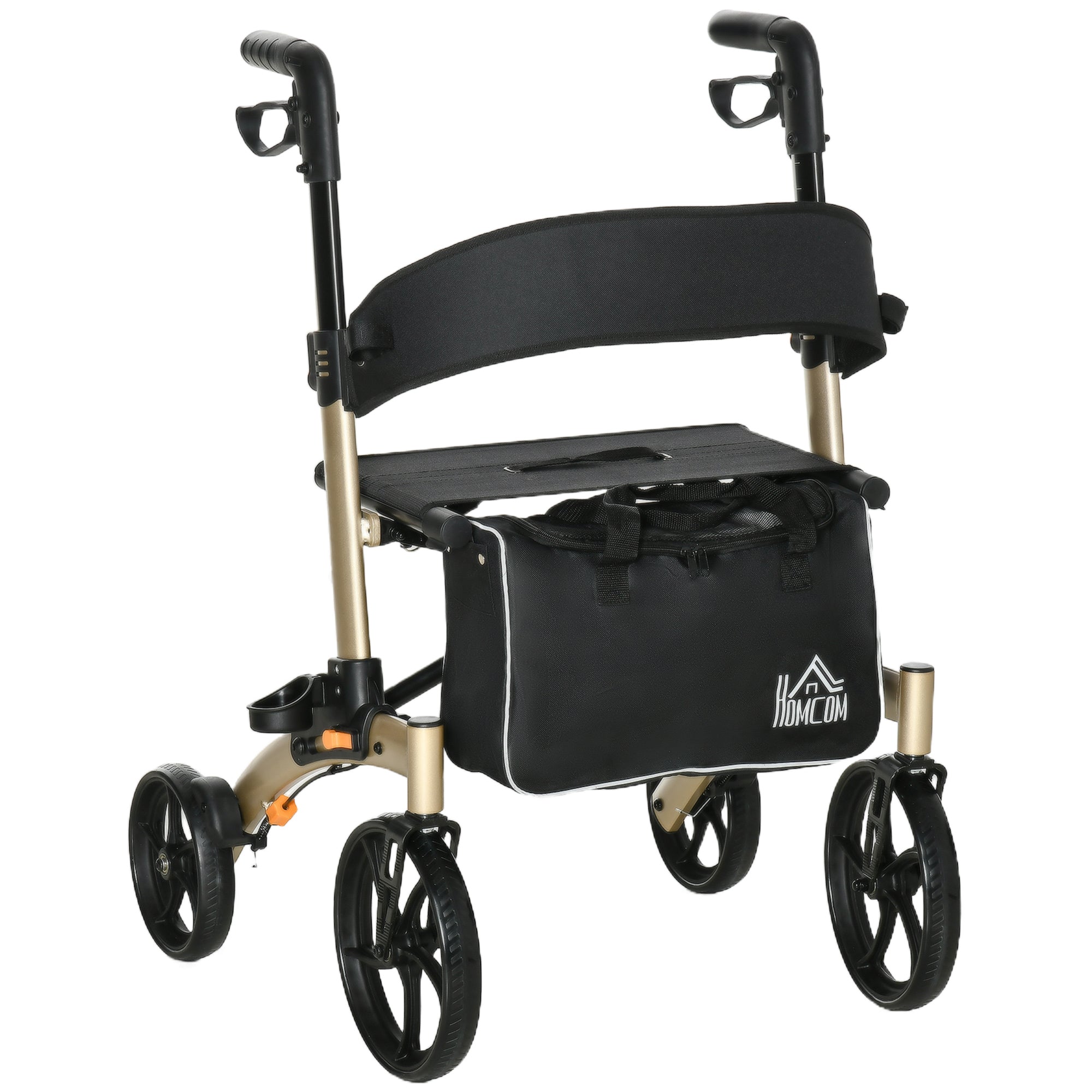 HOMCOM Folding Rollator, 4 Wheeled Aluminum Mobility Walker With Seat