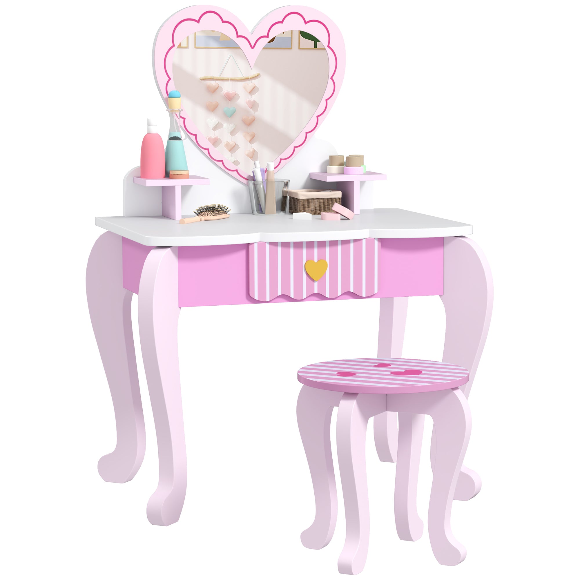 AIYAPLAY Kids Dressing Table Set, 2 PCS Children Vanity Table with Sto