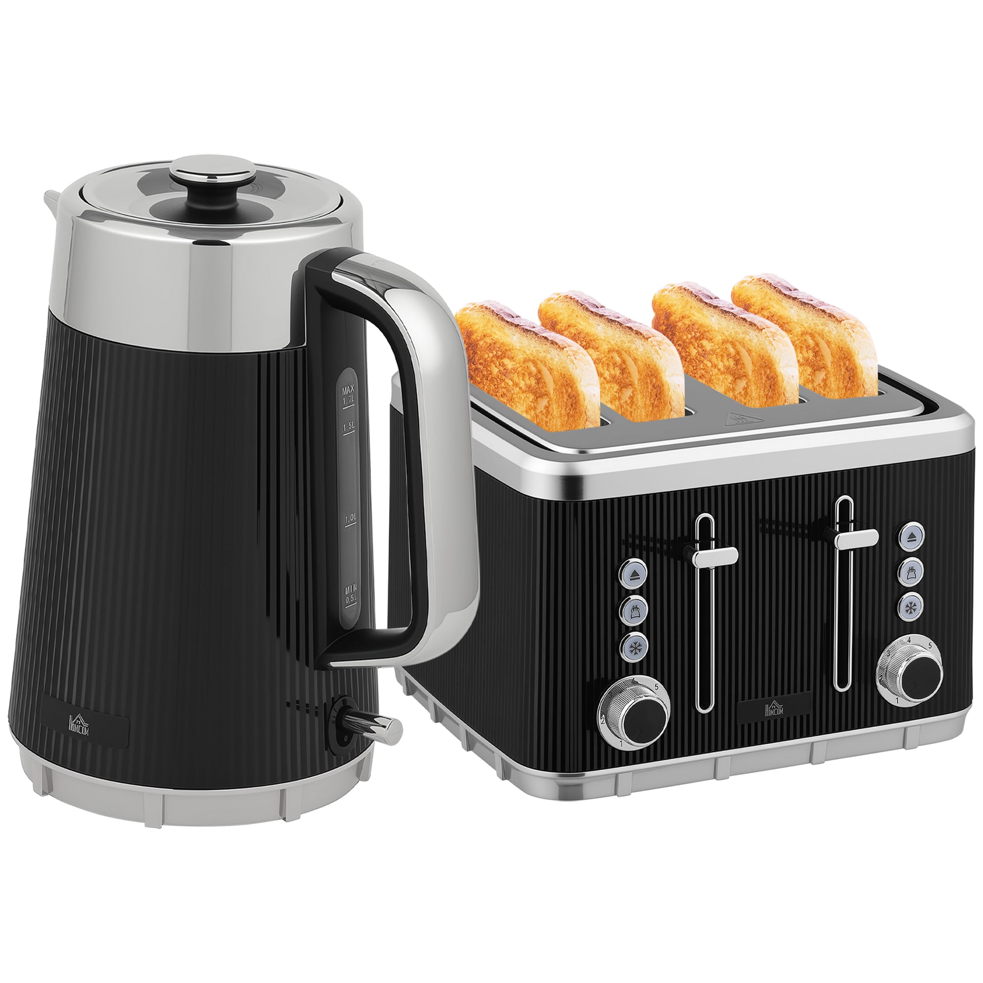HOMCOM 1.7L 3000W Rapid Boil Kettle And 4 Slice Toaster Set Crumb Tray