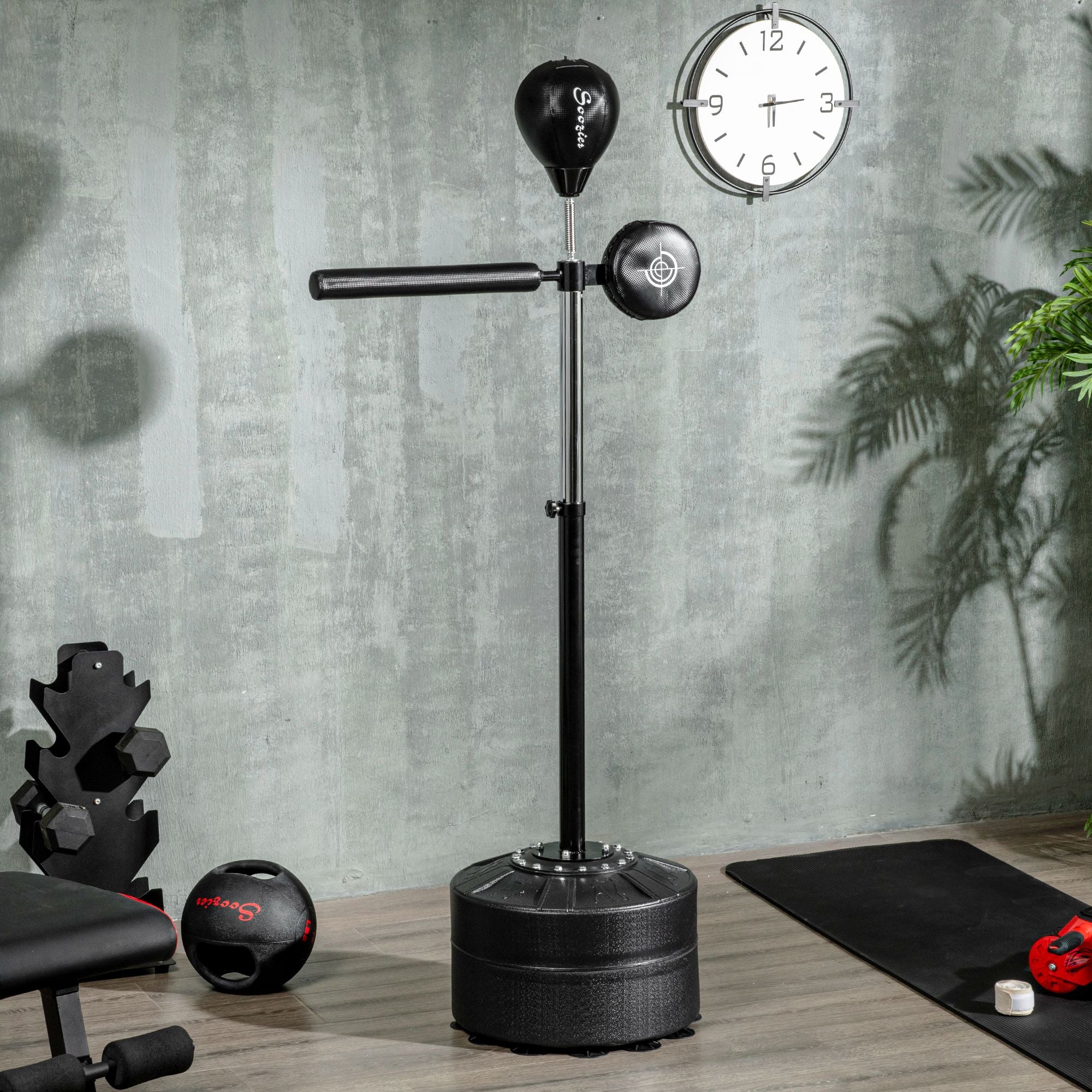 SPORTNOW Adjustable Speed Bag, Boxing Bag with Stand, Reflex Bar, Blac