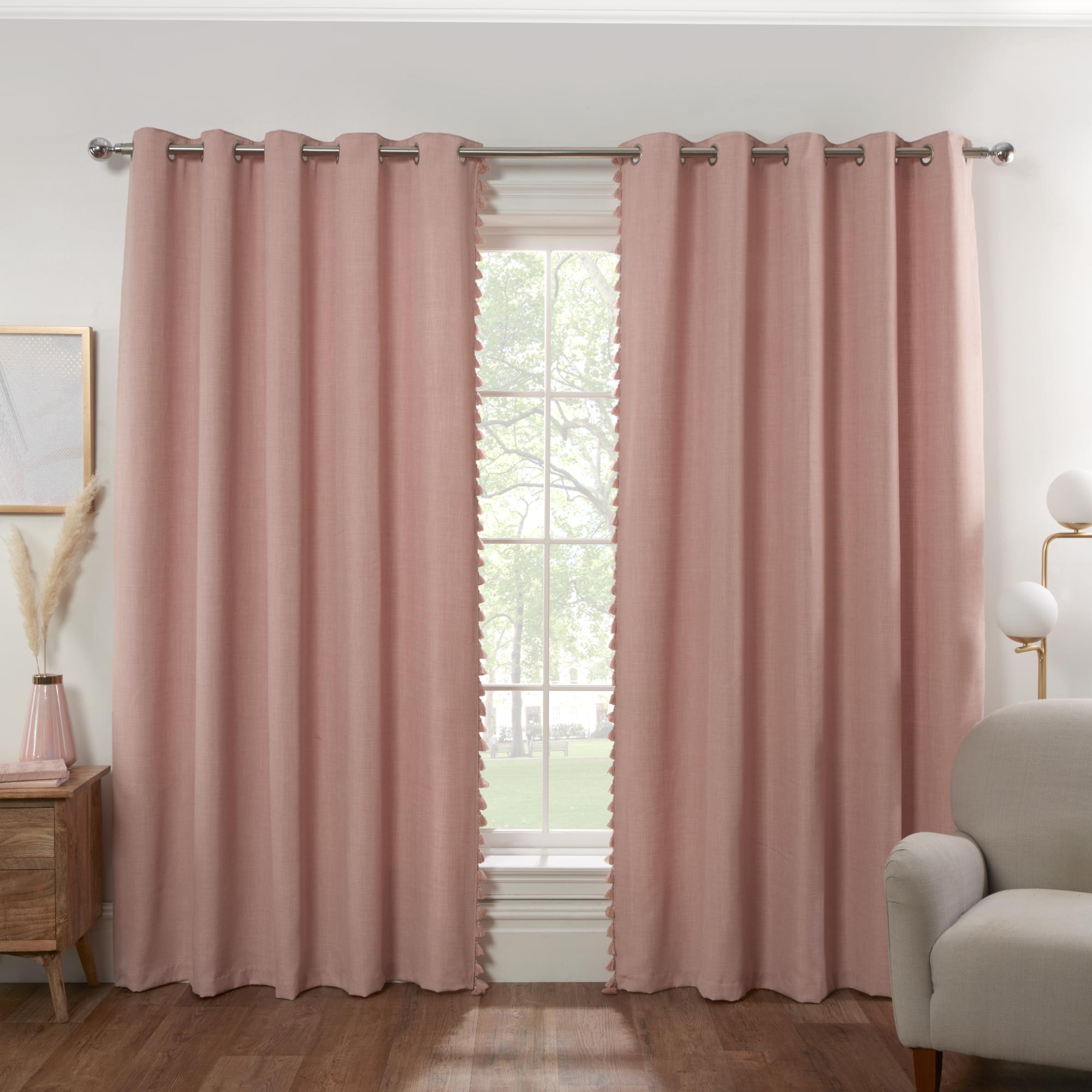 Tassel Edge Eyelet Curtains - Blush
