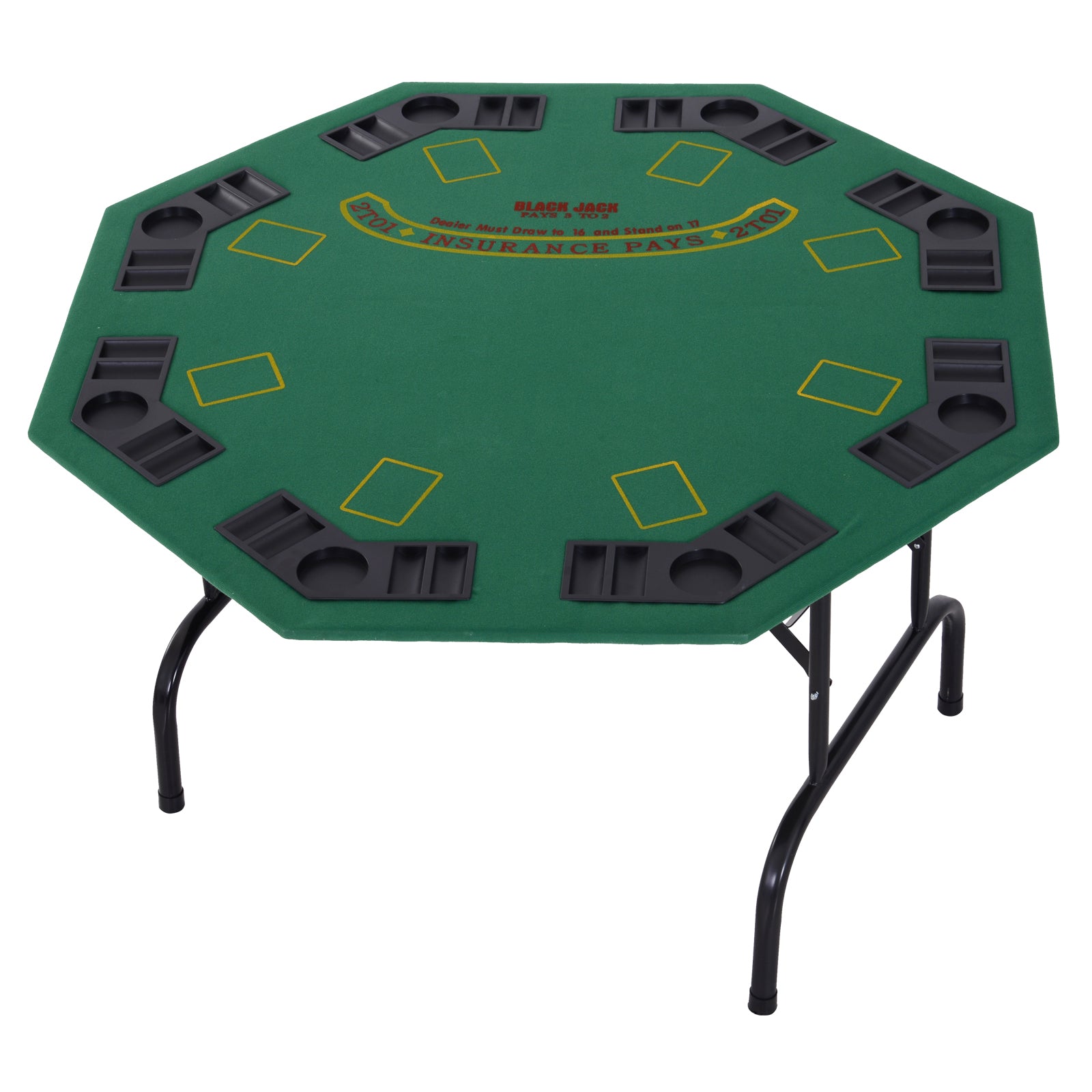 HOMCOM 8 Player Folding Games Poker Table Chip Cup Holder Steel Base F