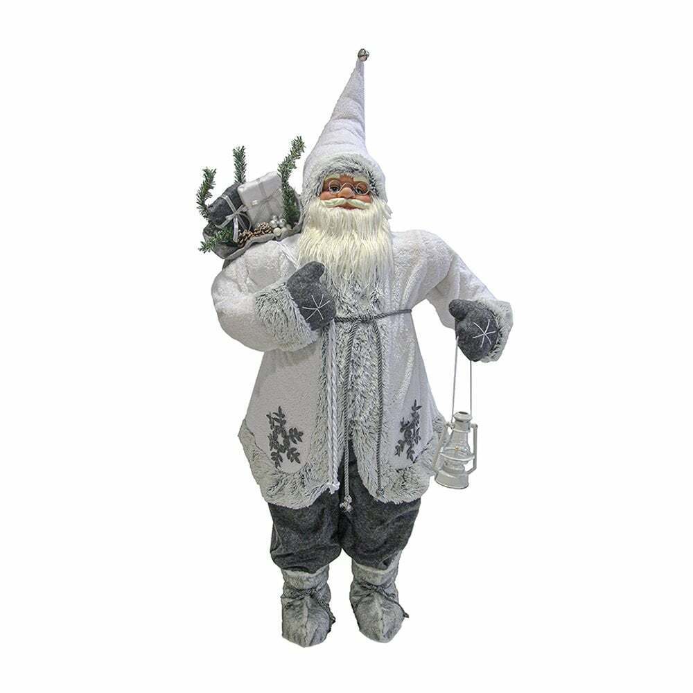 60cm Winter White Grey Standing Santa Claus Father Christmas Xmas Deco