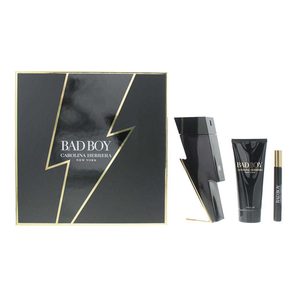 Carolina Herrera Bad Boy 3 Piece Gift Set: Eau De Toilette 100ml - Eau
