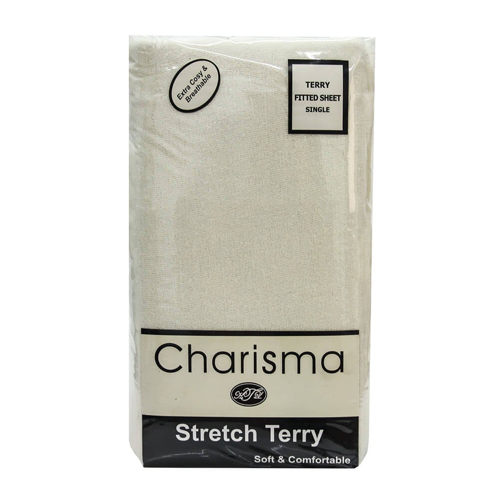 Charisma Stretch Terry Fitted Bed Sheet - Cream