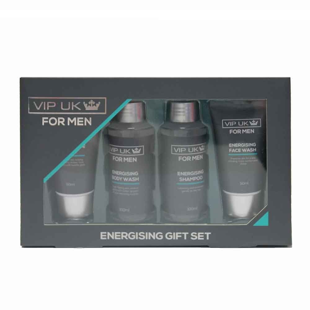 VIP UK Mens Energising Shampoo Body Face Wash Aftershave Balm Gift Set