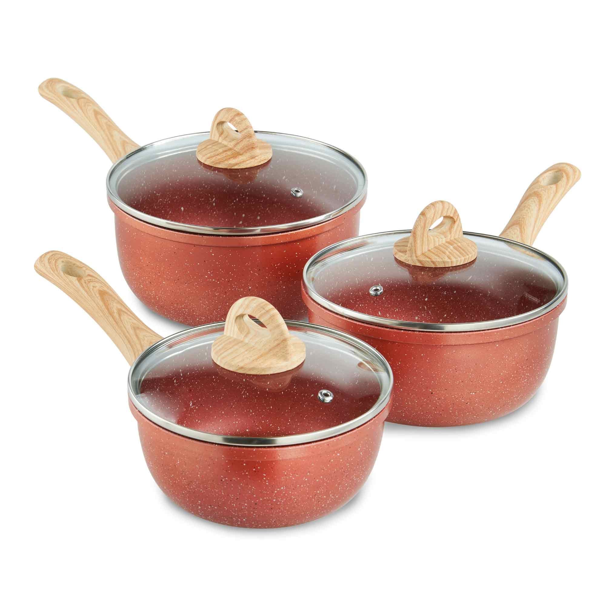 Lewis's Sovereign Stone Copper 3 Piece Sauce Pan Set with Soft Touch H
