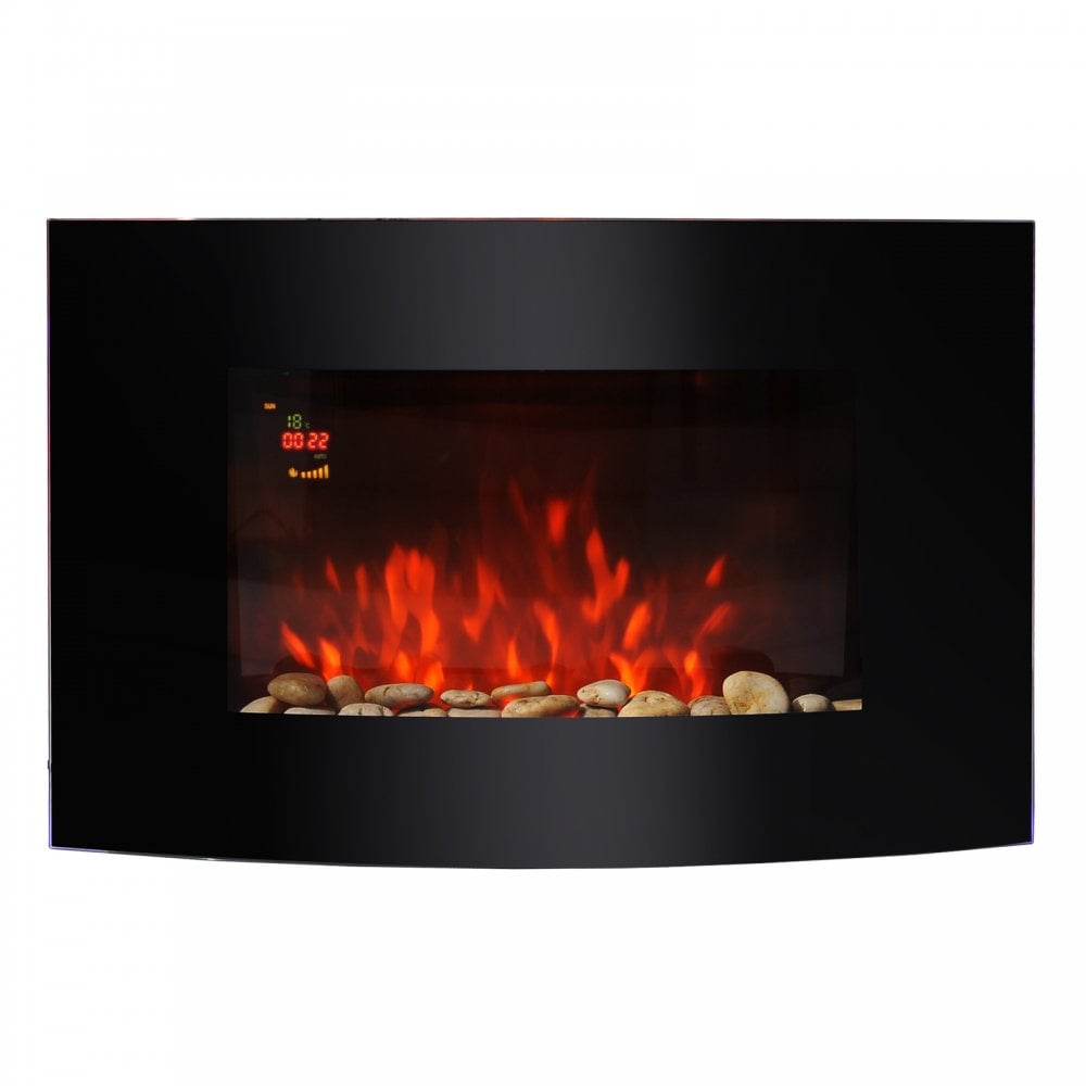 HOMCOM LED Curved Glass Electric Wall Mounted Fire Place 7 Colour Side