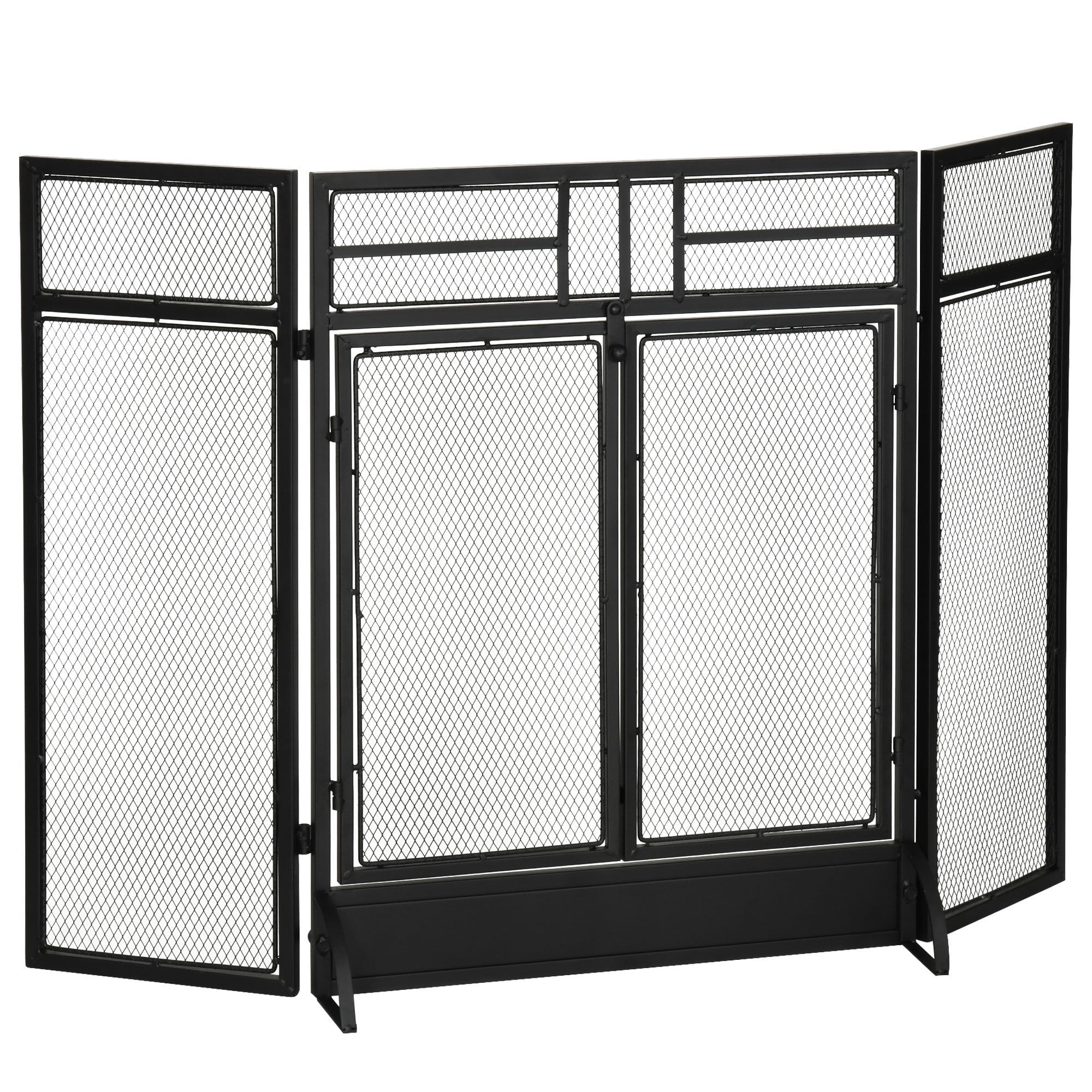 HOMCOM 3-Panel Folding Fireplace Screen with Door, Freestanding Spark