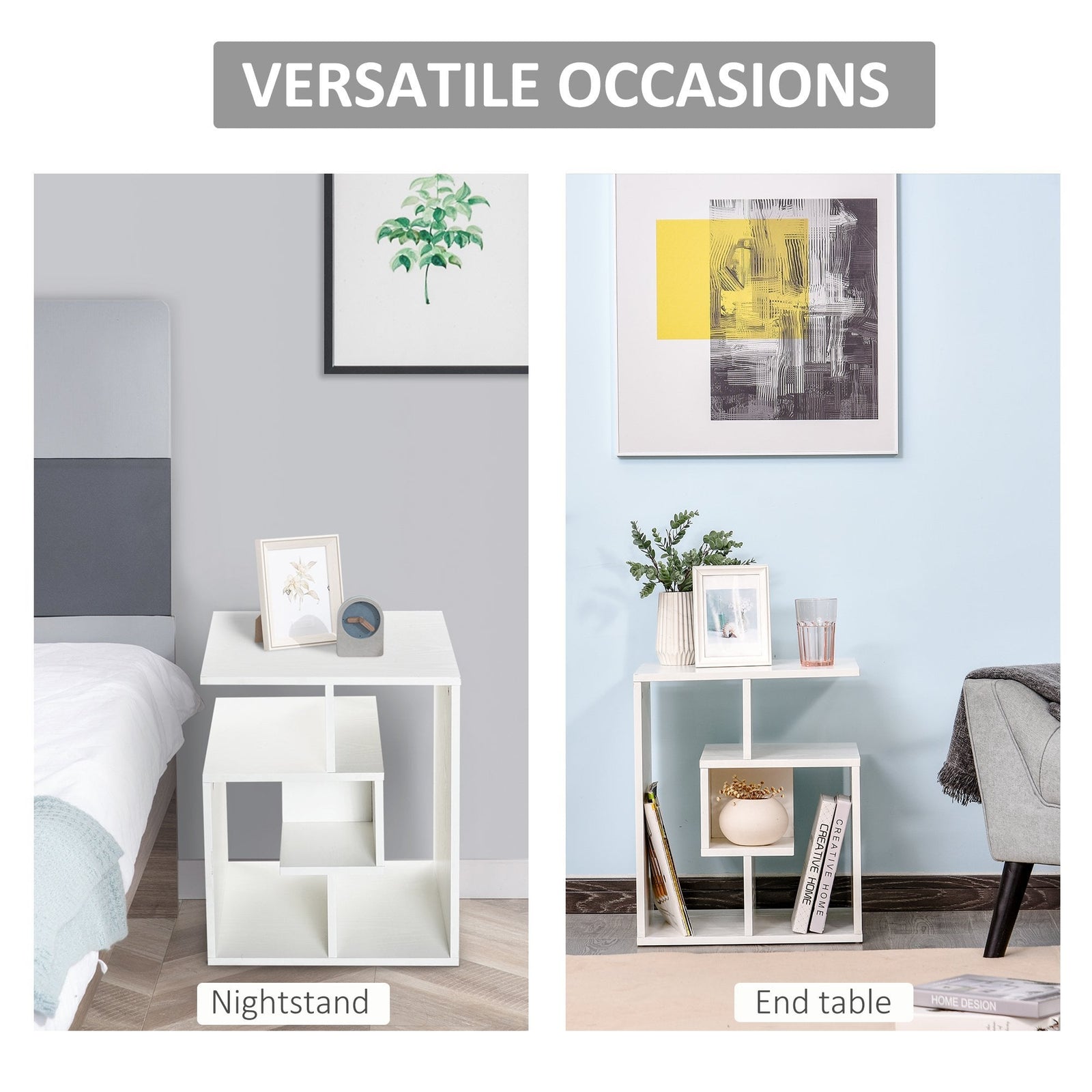 Wooden Side Table, 3 Tier End Table with Open Storage Shelves, Living