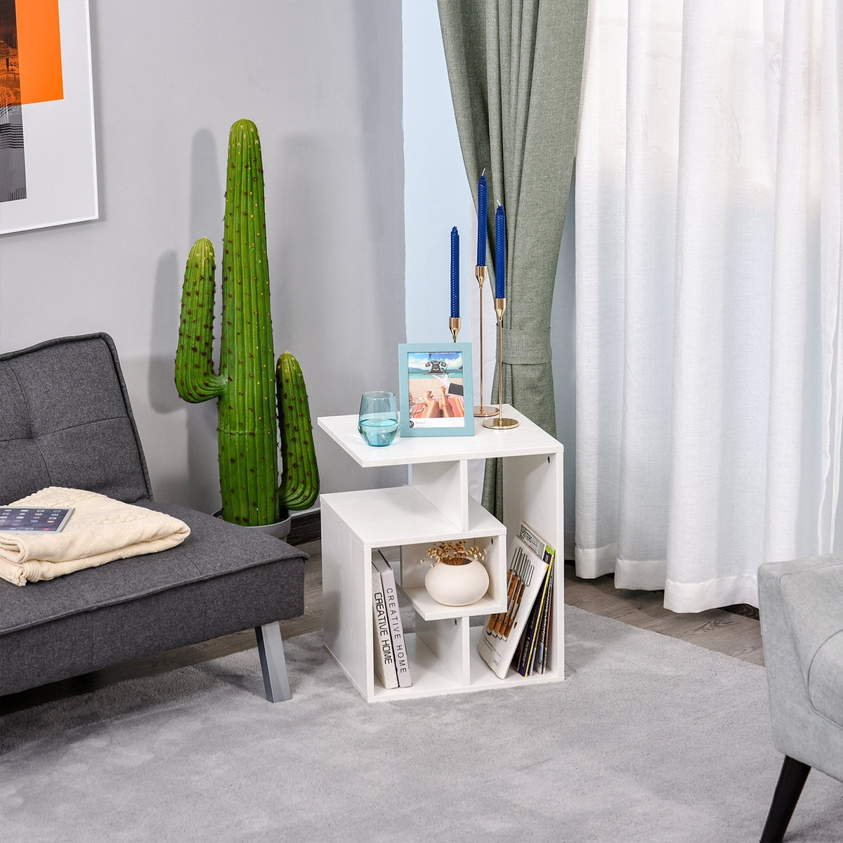Wooden Side Table 3 Tier End Table with Open Storage Shelves Living