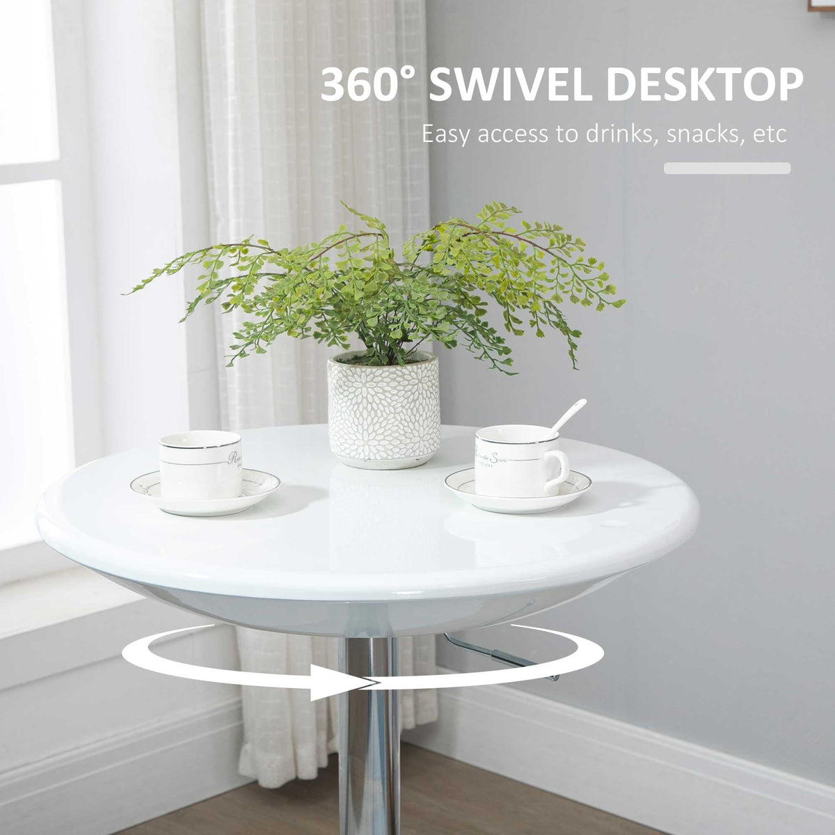 Modern Round Bar Table Adjustable Height Home Pub Bistro Desk Swivel Painted Top with Silver Steel Leg and Base White 61 cm Indoor Counter