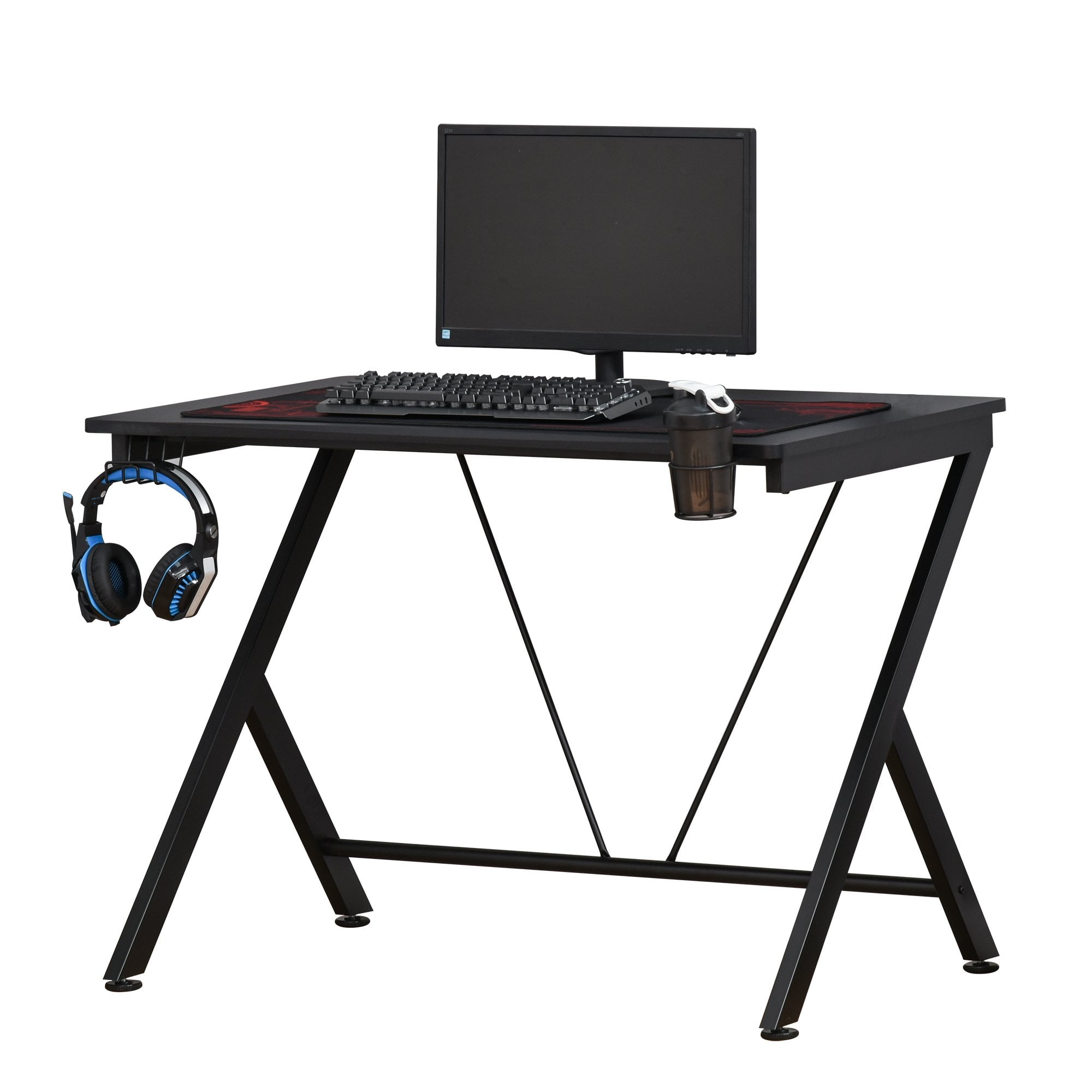 HOMCOM Gaming Desk Computer Table Metal Frame with Cup Holder, Headpho