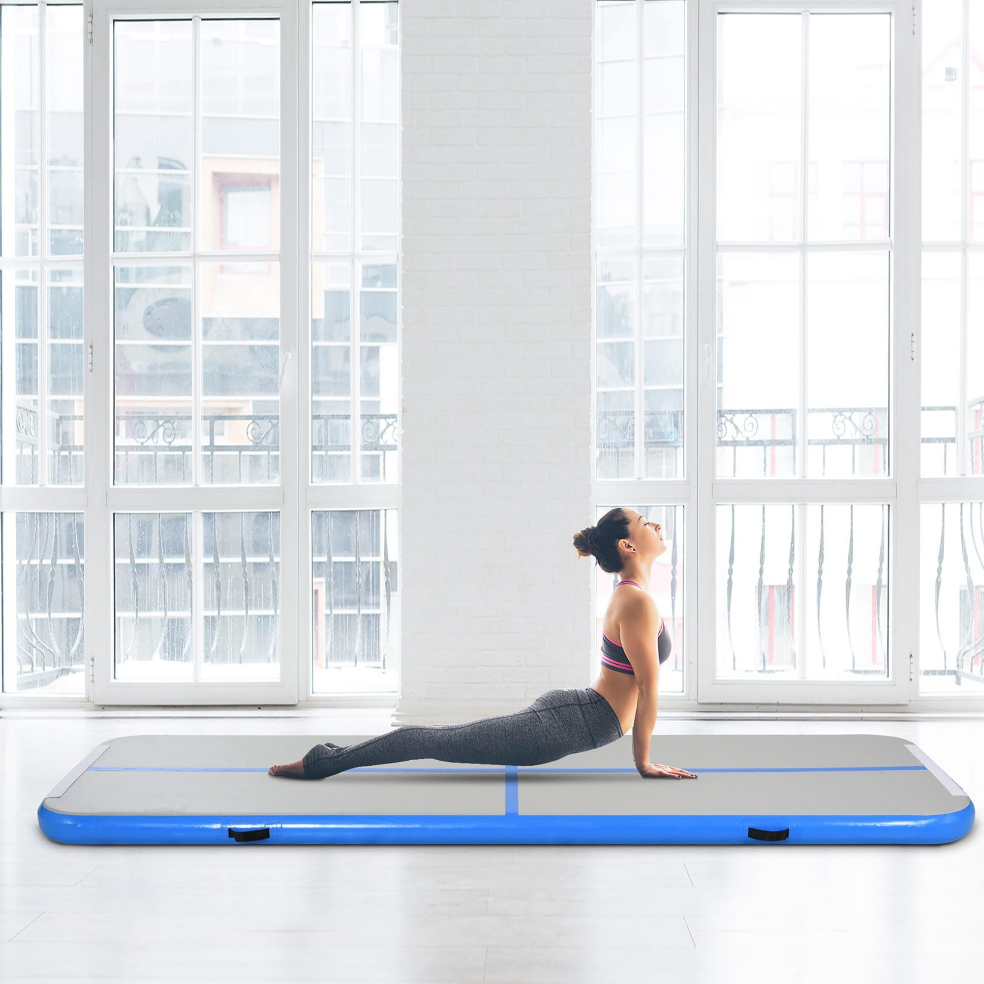 3m Gymnastics Mat Inflatable PVC Yoga Training Exercise Mat w/ Pump Bl