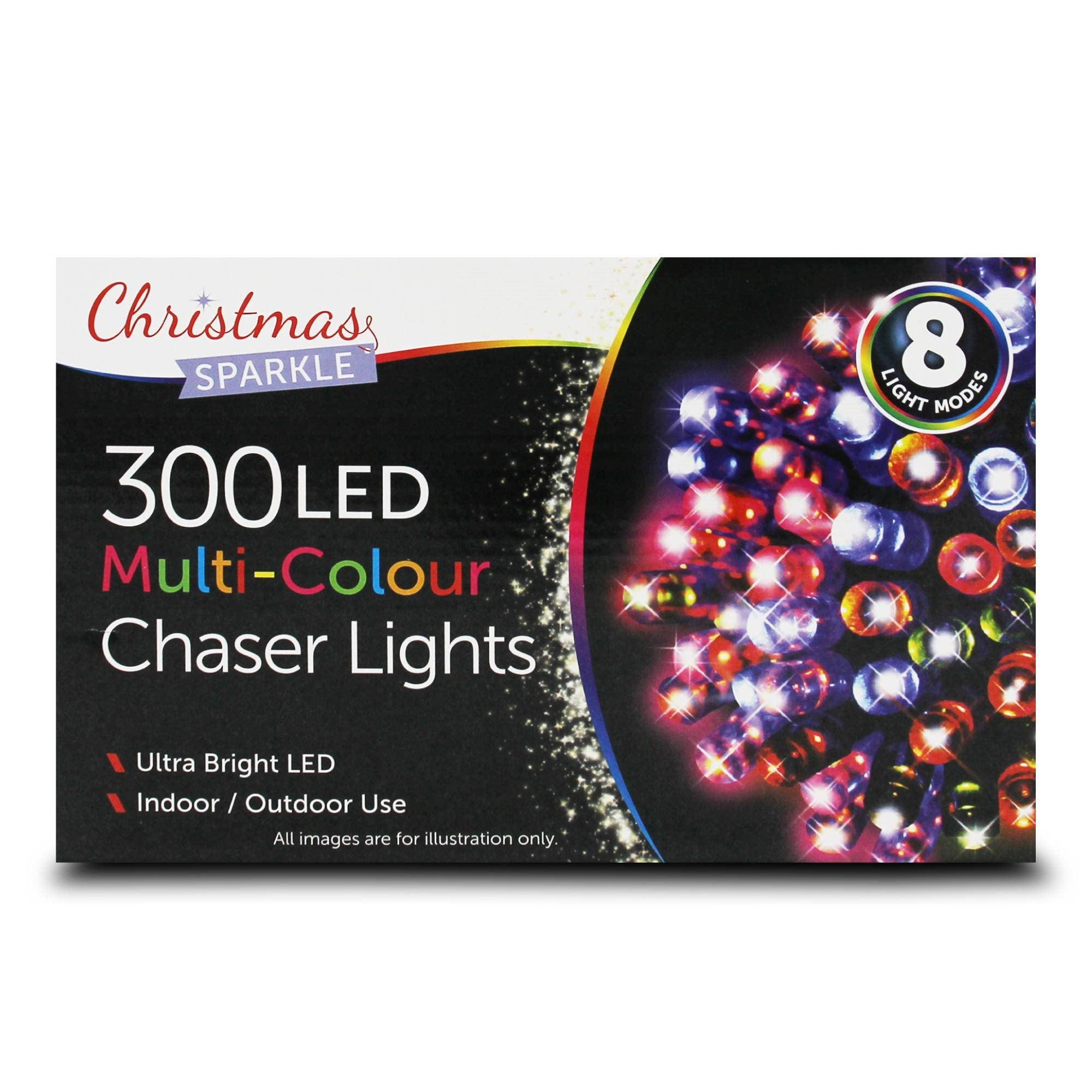 Christmas Sparkle Indoor and Outdoor Chaser Lights x 300 Multi Colour