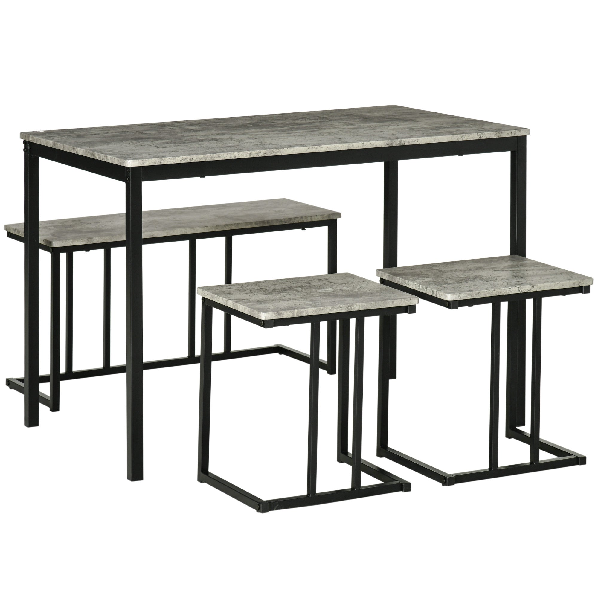 HOMCOM Dining Table Set, Concrete Effect Table and Chairs for 4 People