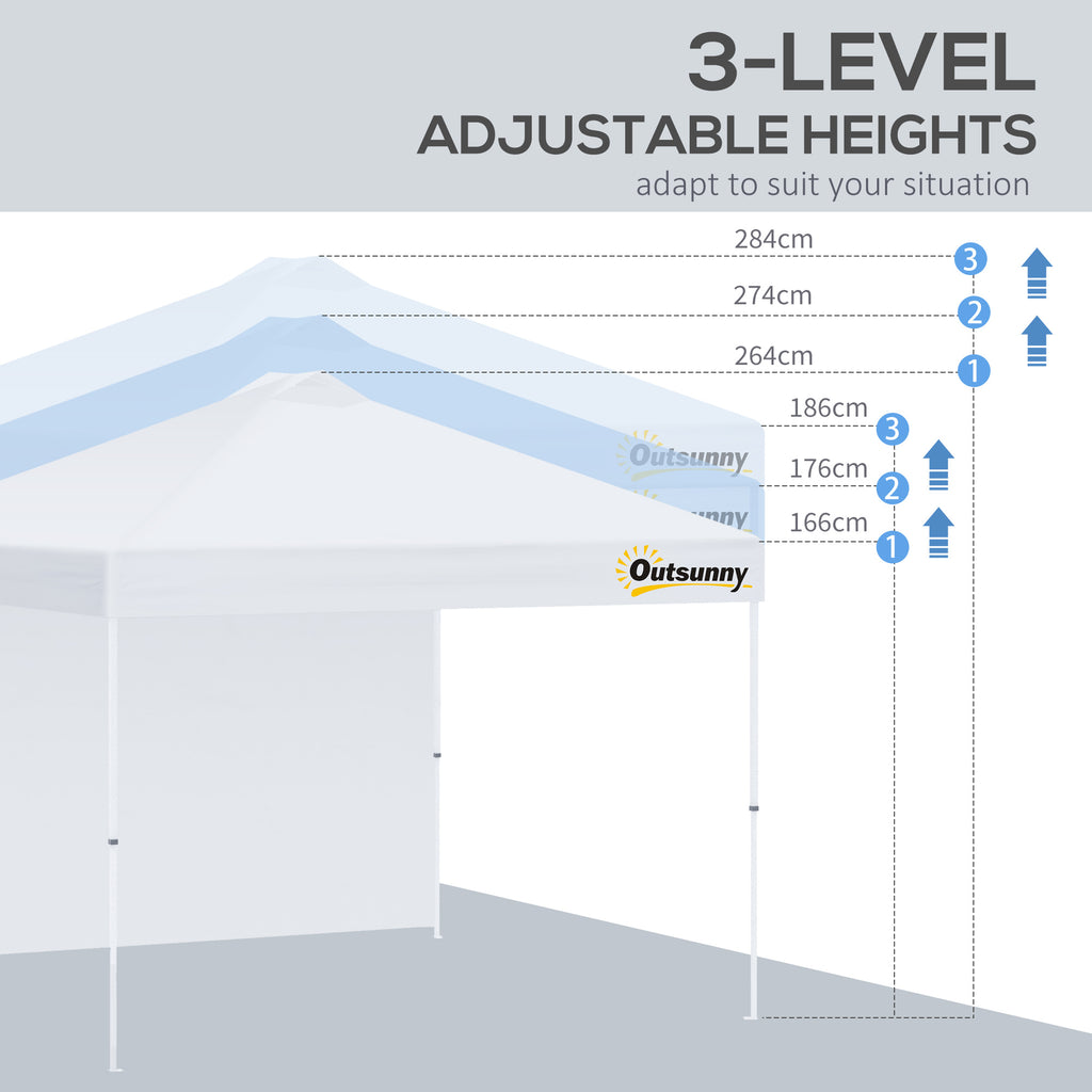 Outsunny 3x3(M) Pop Up Gazebo Canopy Tent w/ 1 Sidewall Carrying Bag W