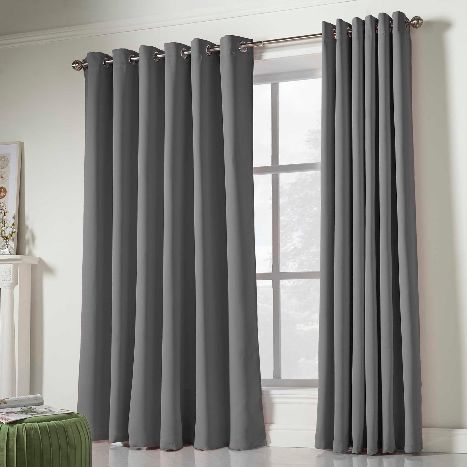 Lewis's Eclipse Blackout Eyelet Curtains - Grey