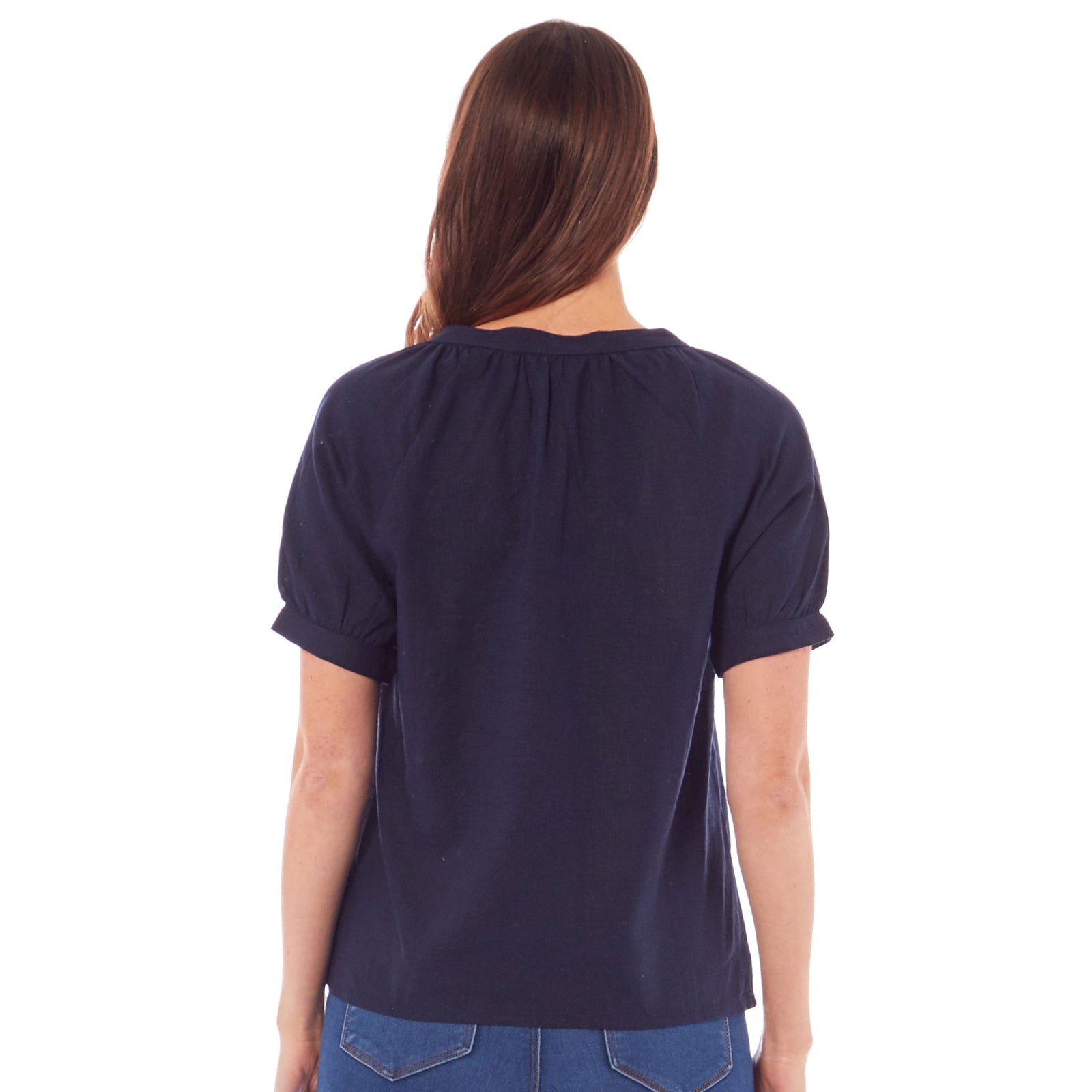 Ladies Linen Top - Navy Blue