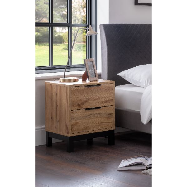 Bali Bedside Table 2 Drawer Oak