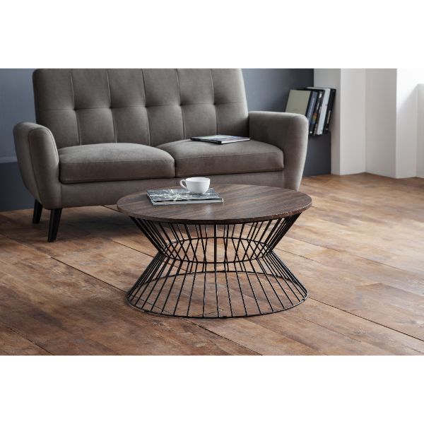 Toulon Round Wire Coffee Table 80cm Walnut