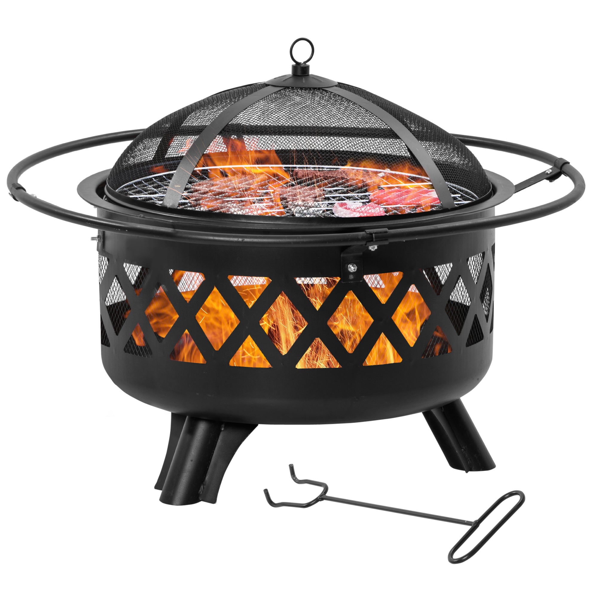 Outsunny Outdoor Fire Pit Brazier with Cooking Grill Log Wood Charcoal