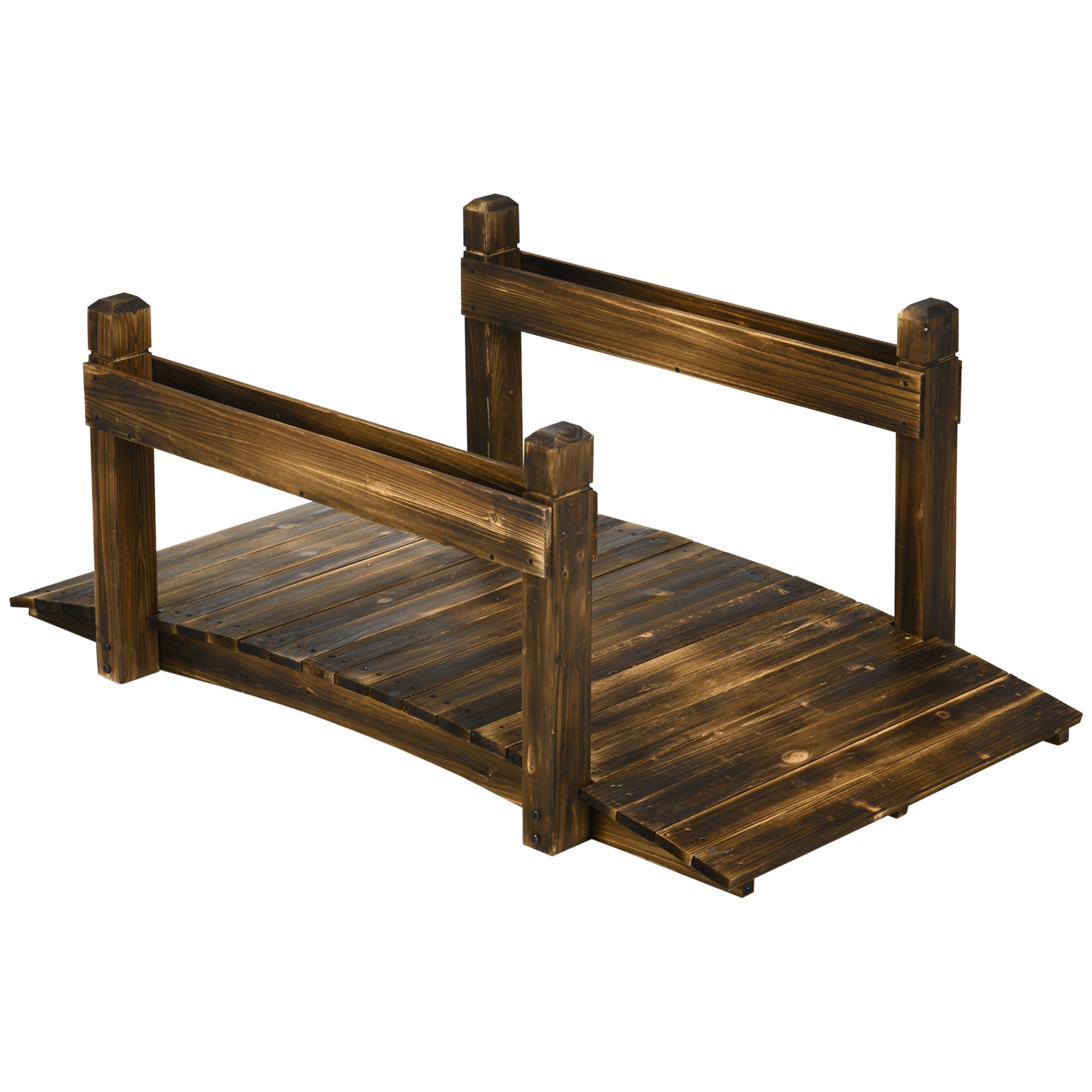 Outsunny 5FT Wooden Arc Footbridge for Pond Backyard Stream, Stained F