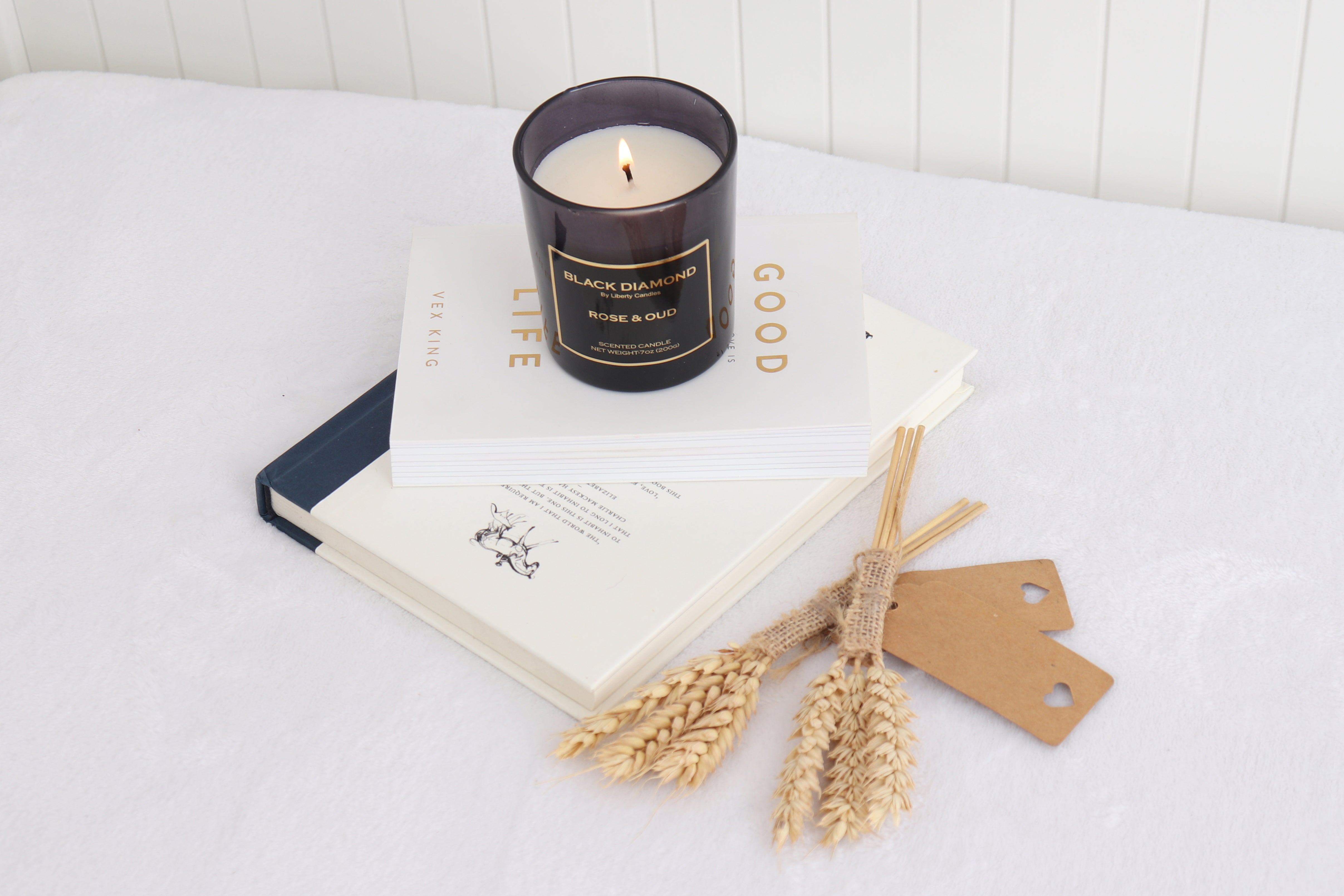 Liberty Candle Black Diamond Ambient Candle 7oz Black Glass Jar Rose