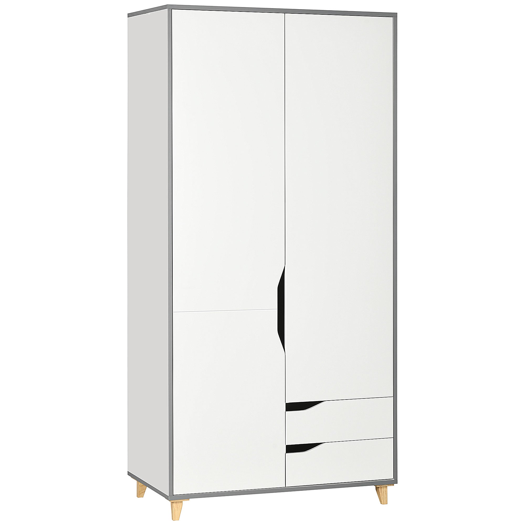HOMCOM 2 Door Wardrobe with Drawers, Hanging Rail, Shelves for Bedroom