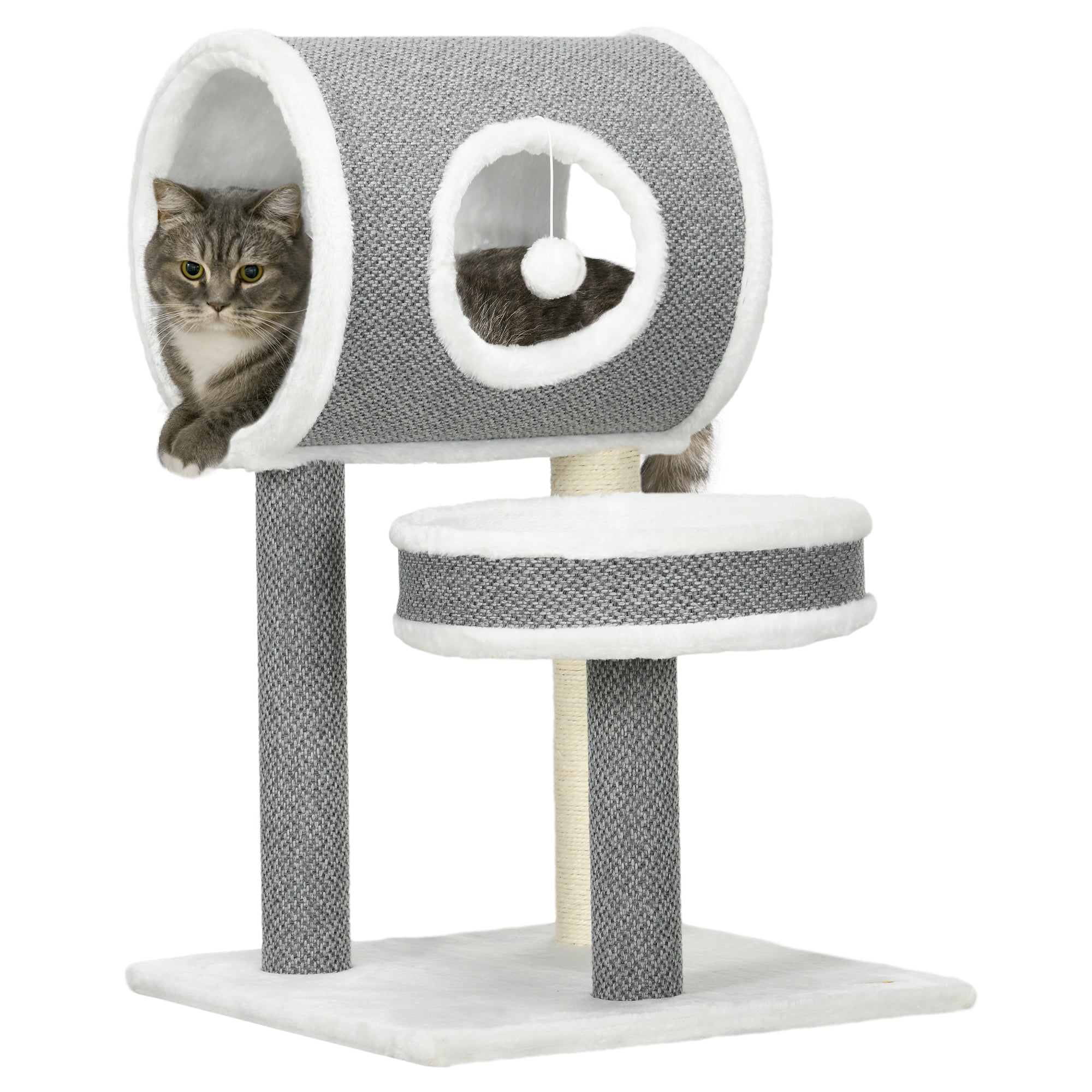 PawHut Cat Tower with Scratching Post, Cat Bed, Cat Tunnel, Toy Ball