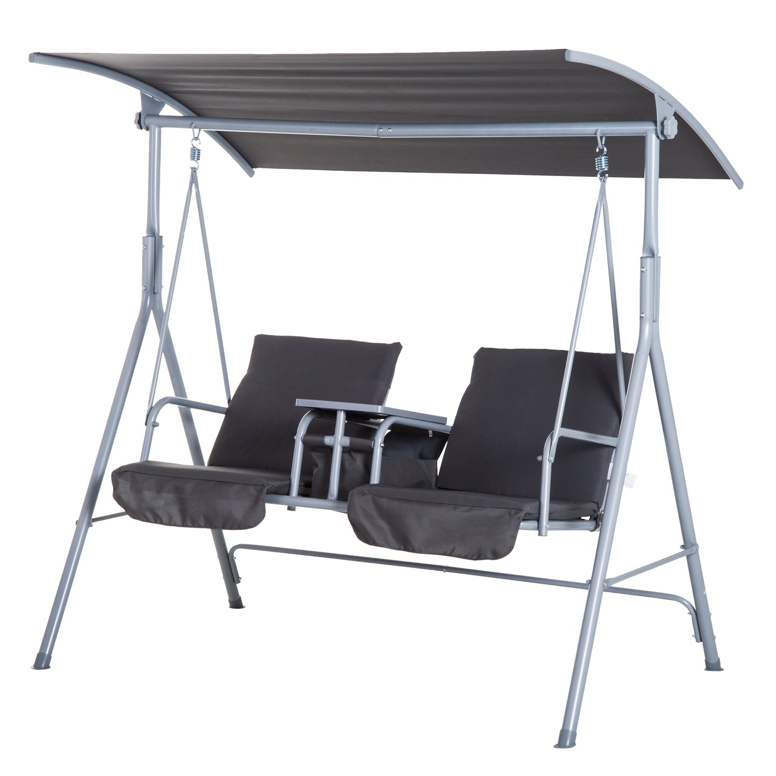 Outsunny 2 Person Covered Patio Swing with Pivot Table & Storage Conso