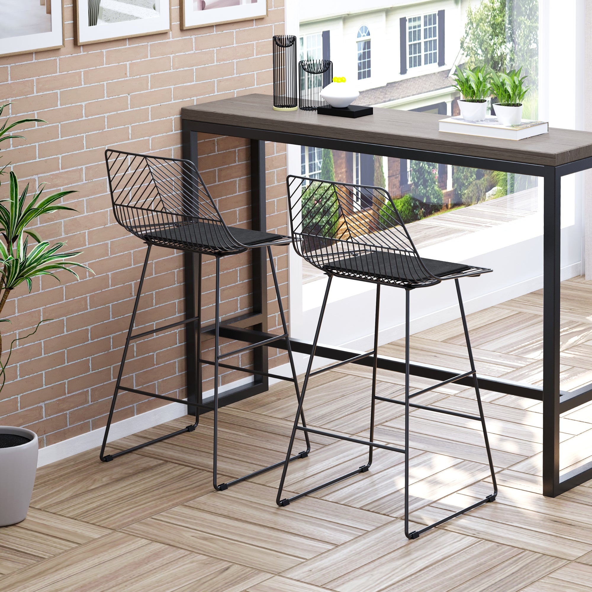 HOMCOM Modern Counter Height Bar Stools Set of 2 pcs Wire Metal Barsto