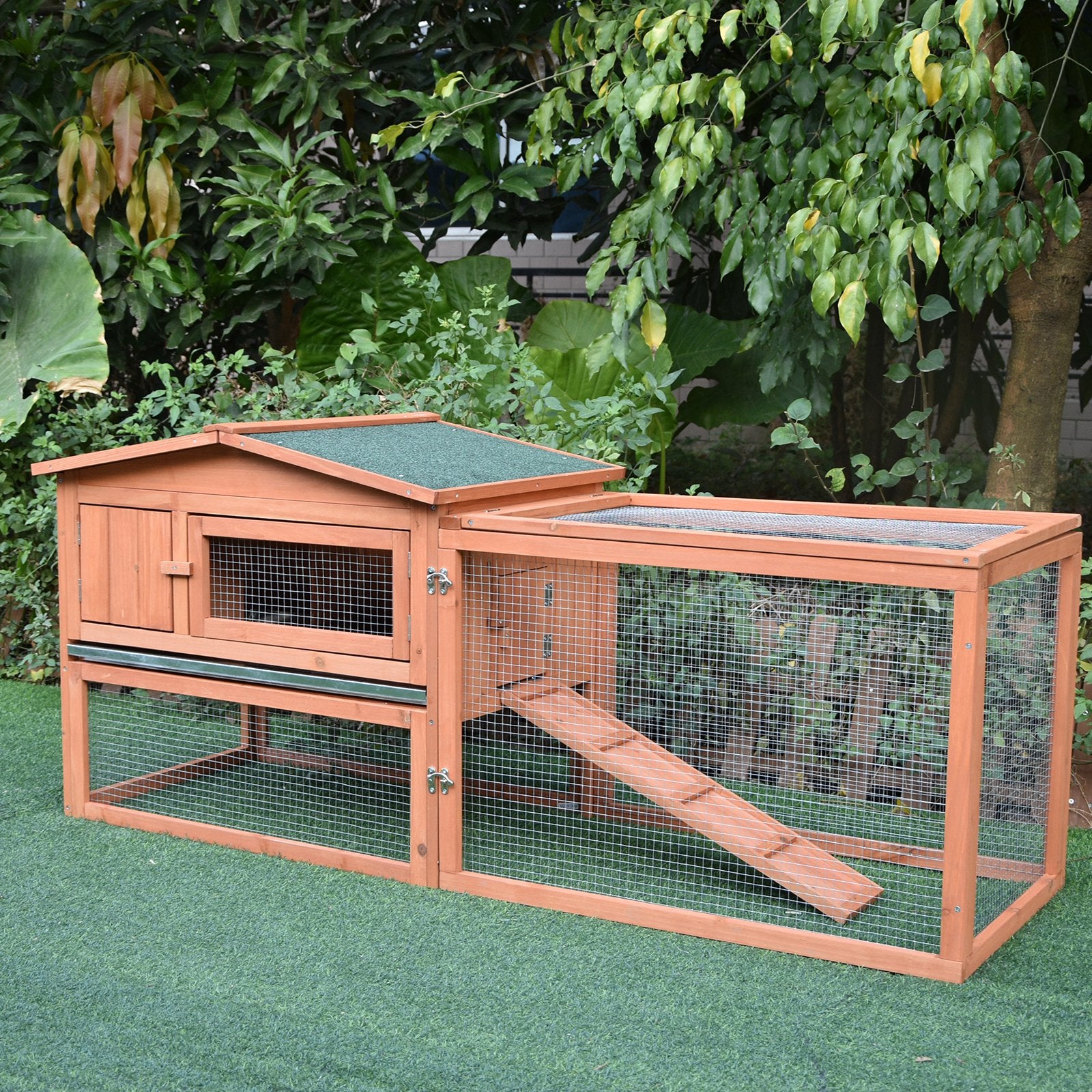 PawHut Wooden Rabbit Hutch Enclosure Run House 2 Tier Large Coop Run P