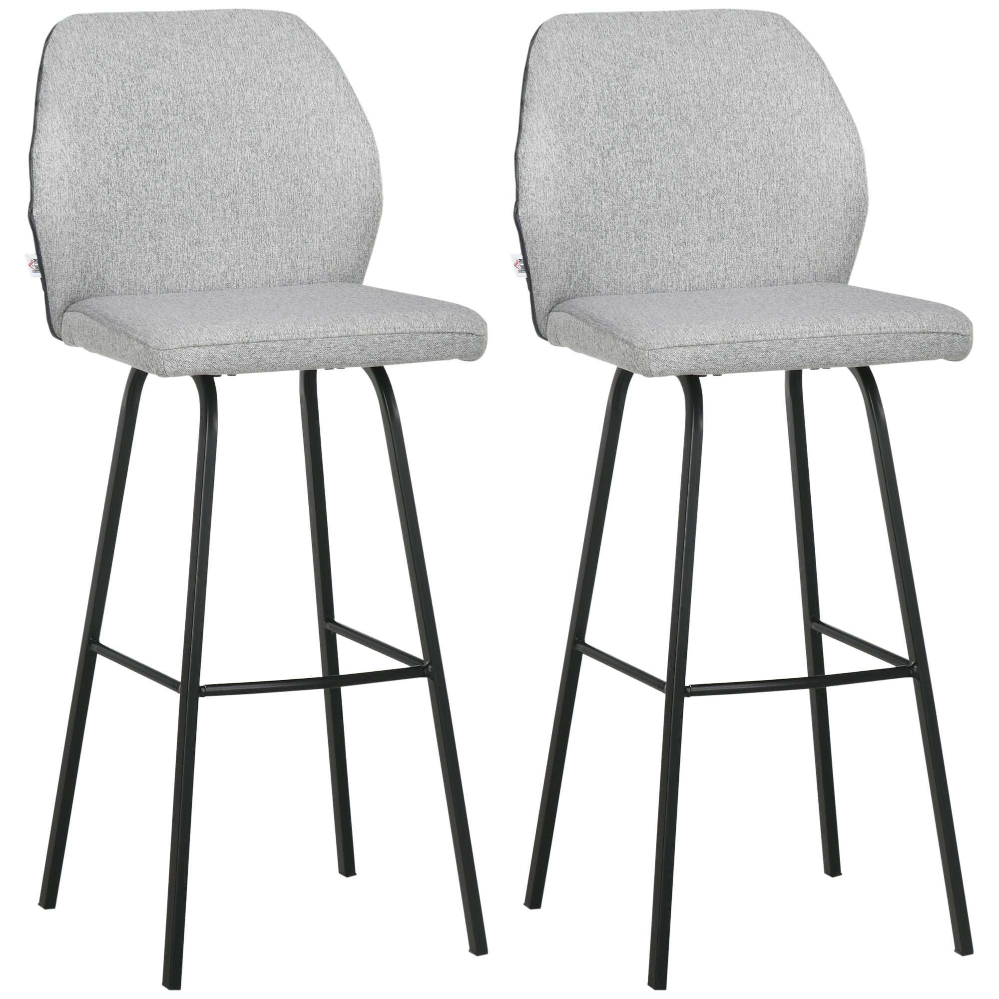 HOMCOM Bar Stools Set of 2, Upholstered Kitchen Stools with Back, Foot