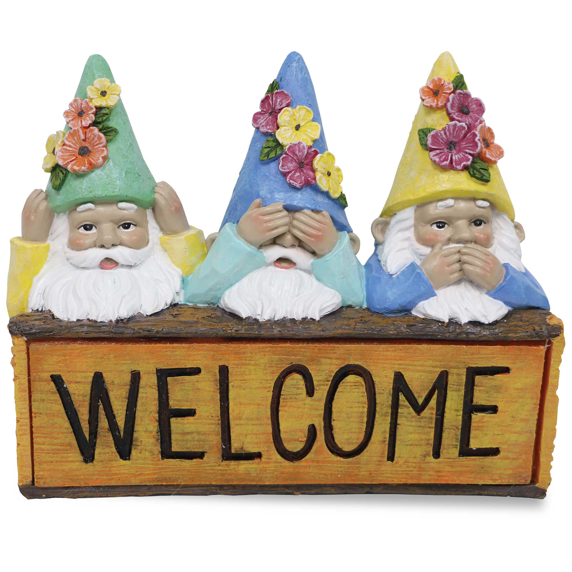 Silver & Stone Outdoor Solar Welcome Sign with Jinxie Gnomes