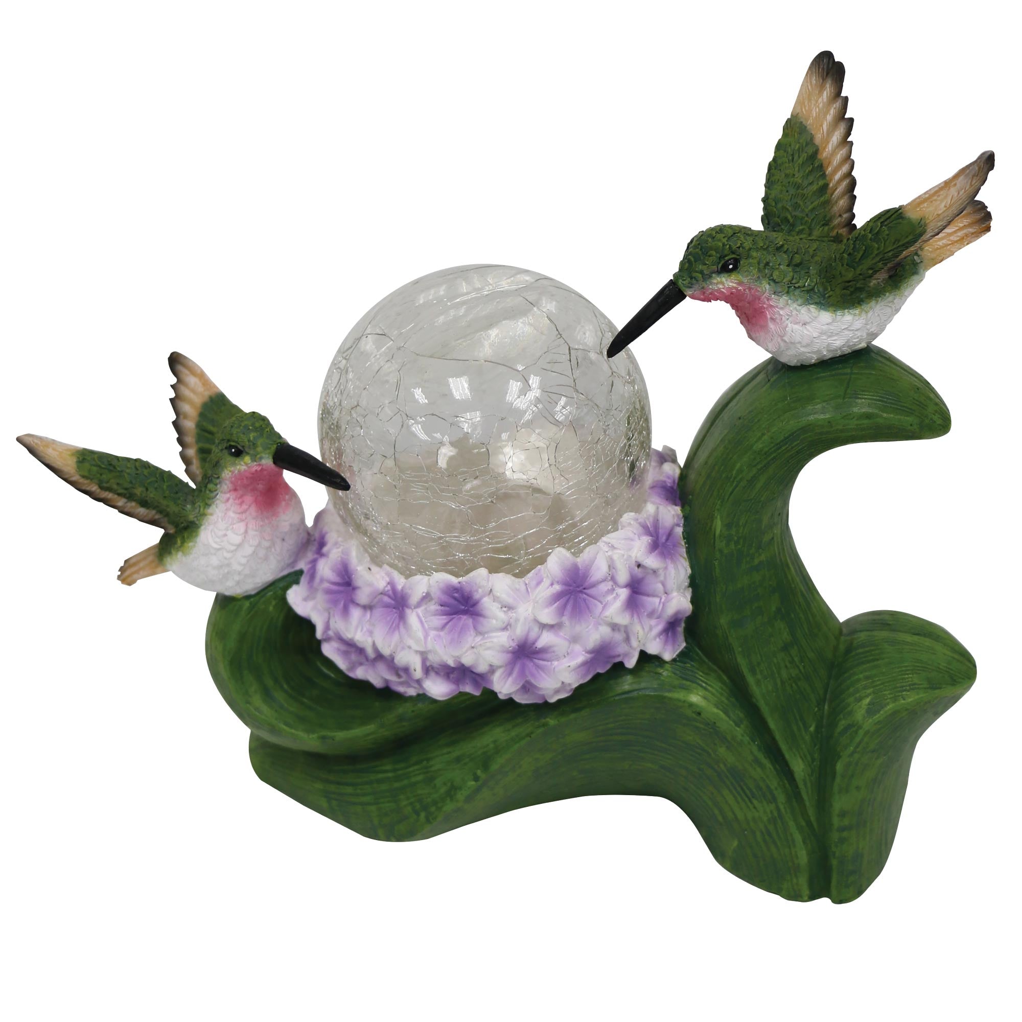 Silver & Stone Outdoor Solar Ornament Hummingbirds with Crackle Ball