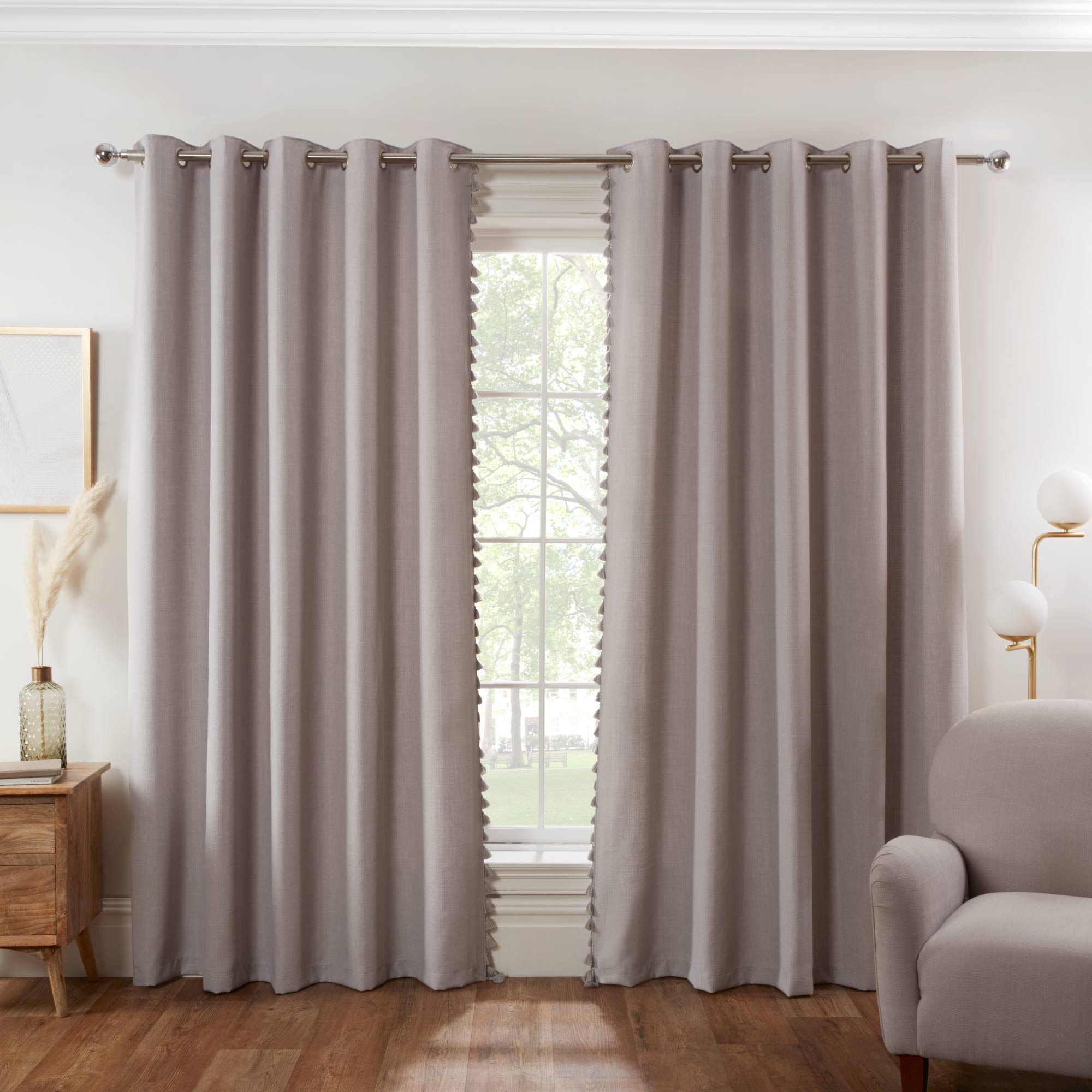 Tassel Edge Eyelet Curtains - Silver