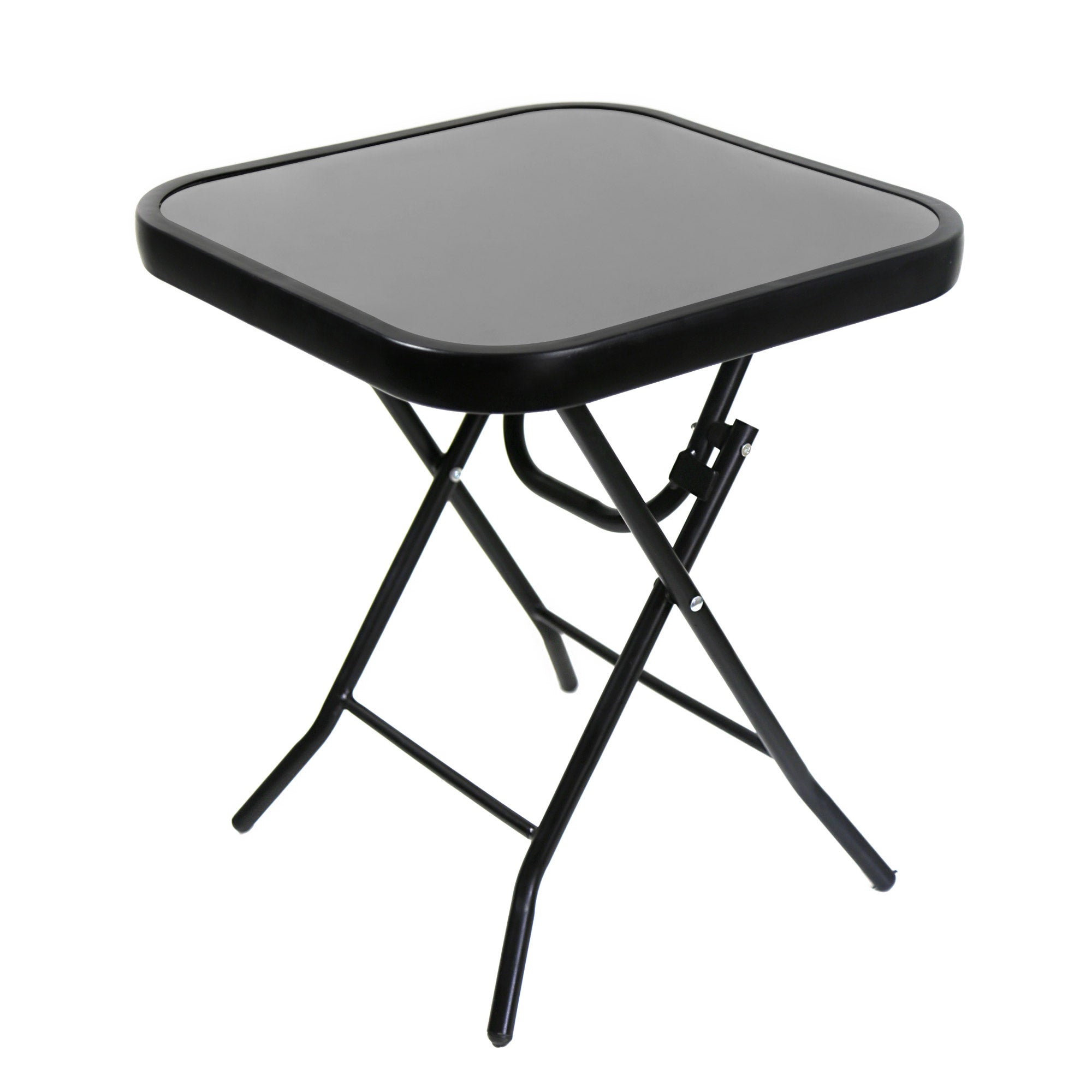 Silver & Stone Folding Glass Side Table 40 x 40 x 46cm - Black - Indoo