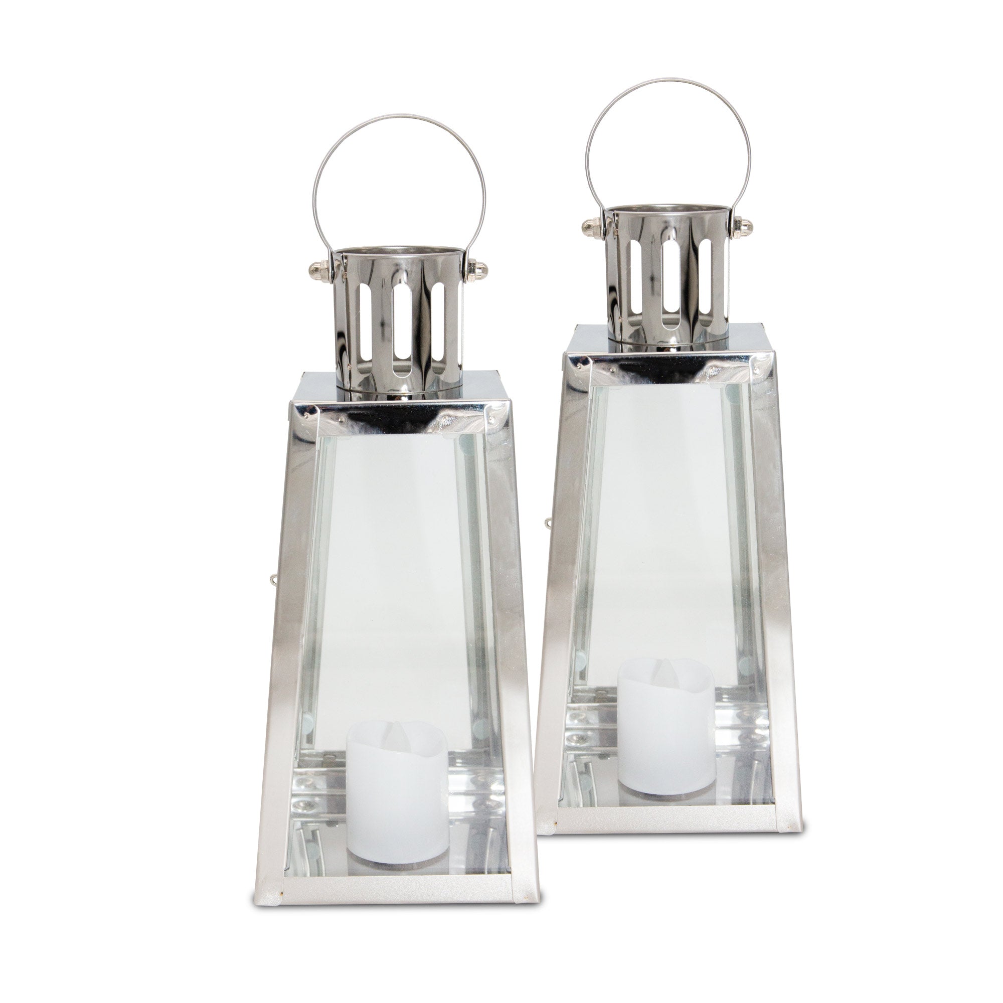 Lewis's Triangular Lanterns Candle Holders with Candles Set of 2 - 10.