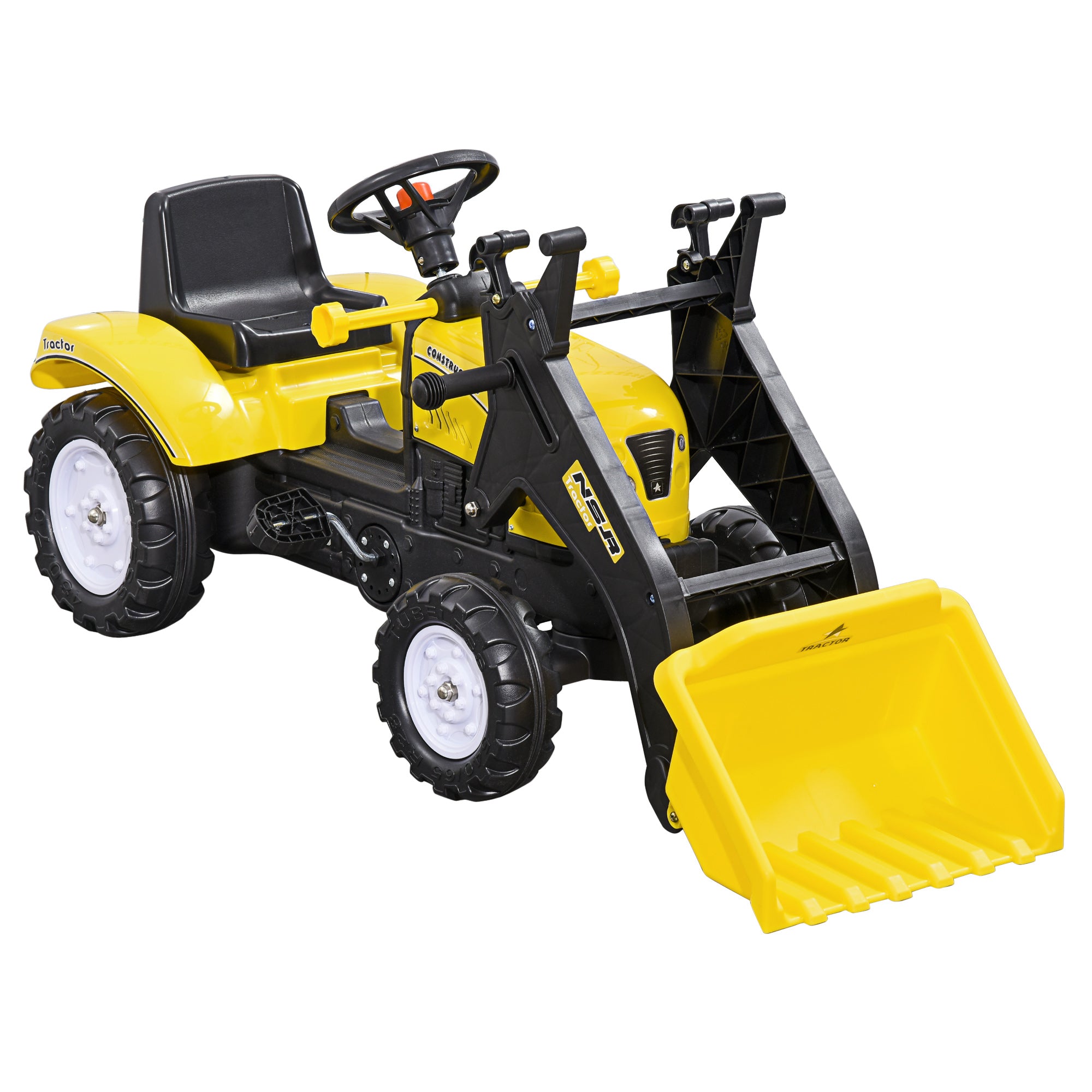 HOMCOM Pedal Go Kart Ride On Excavator W/ Front Loader Digger, Four Wh